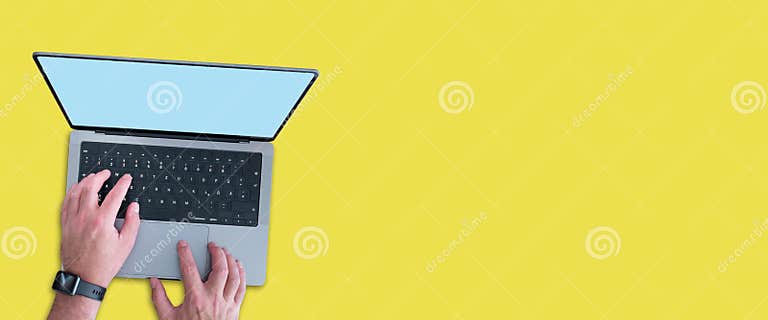 Top Down View of Person Using Modern Laptop Computer Stock Photo ...