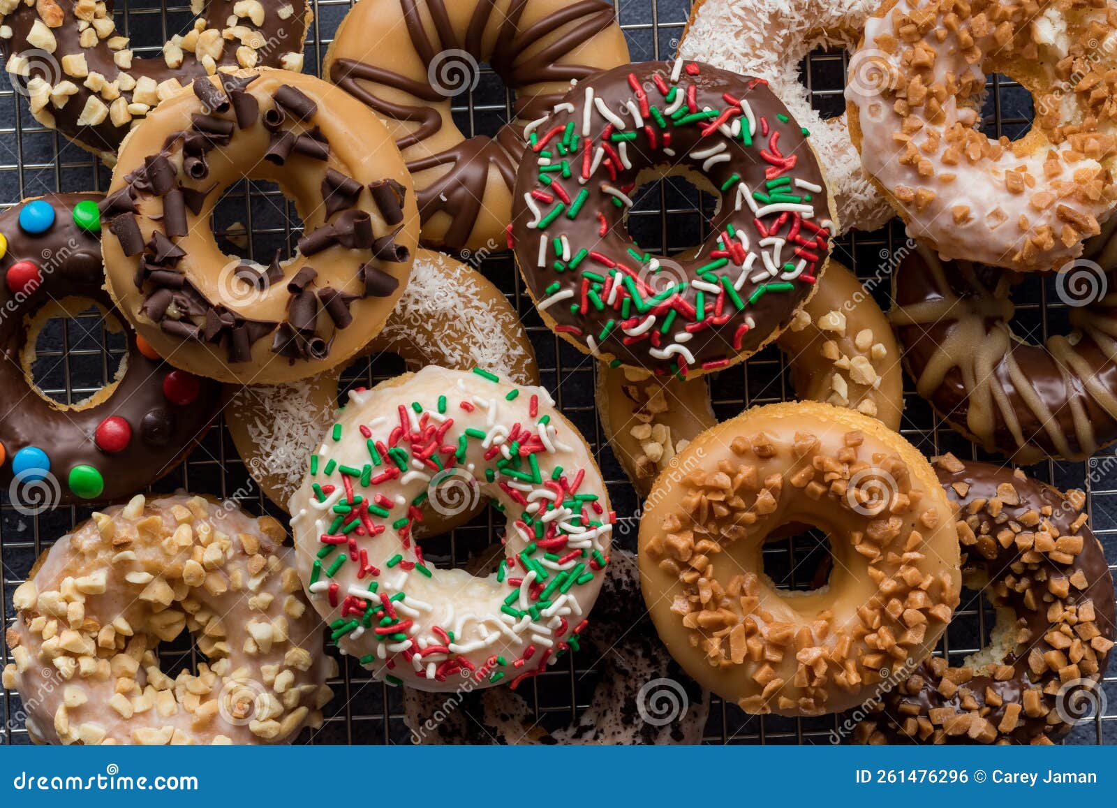 Top Down View of a Pile of Assorted Homemade Donuts with Different ...