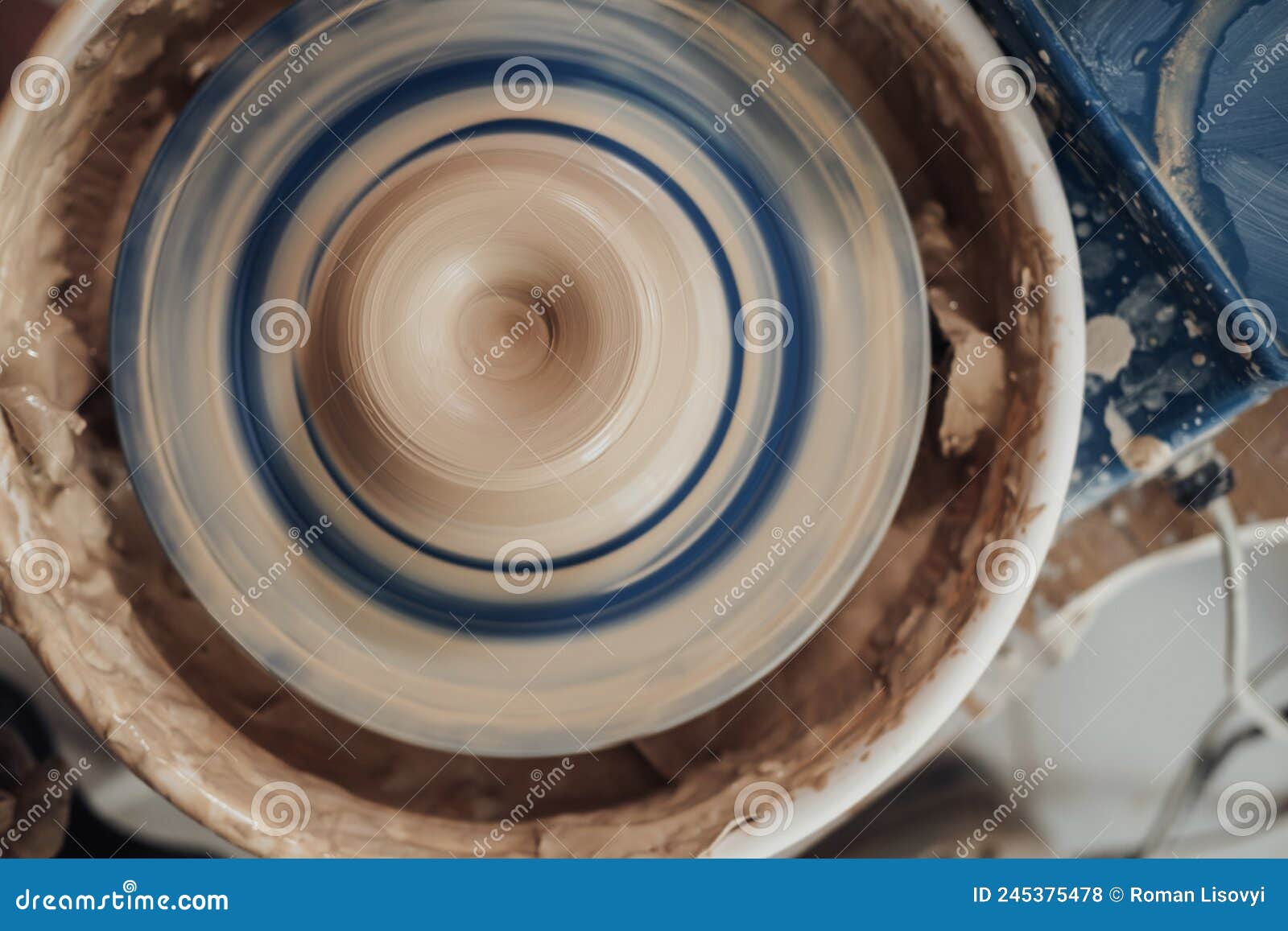 Top Down View on Pottery Wheel, Process of a Creating Clay Pot Stock ...