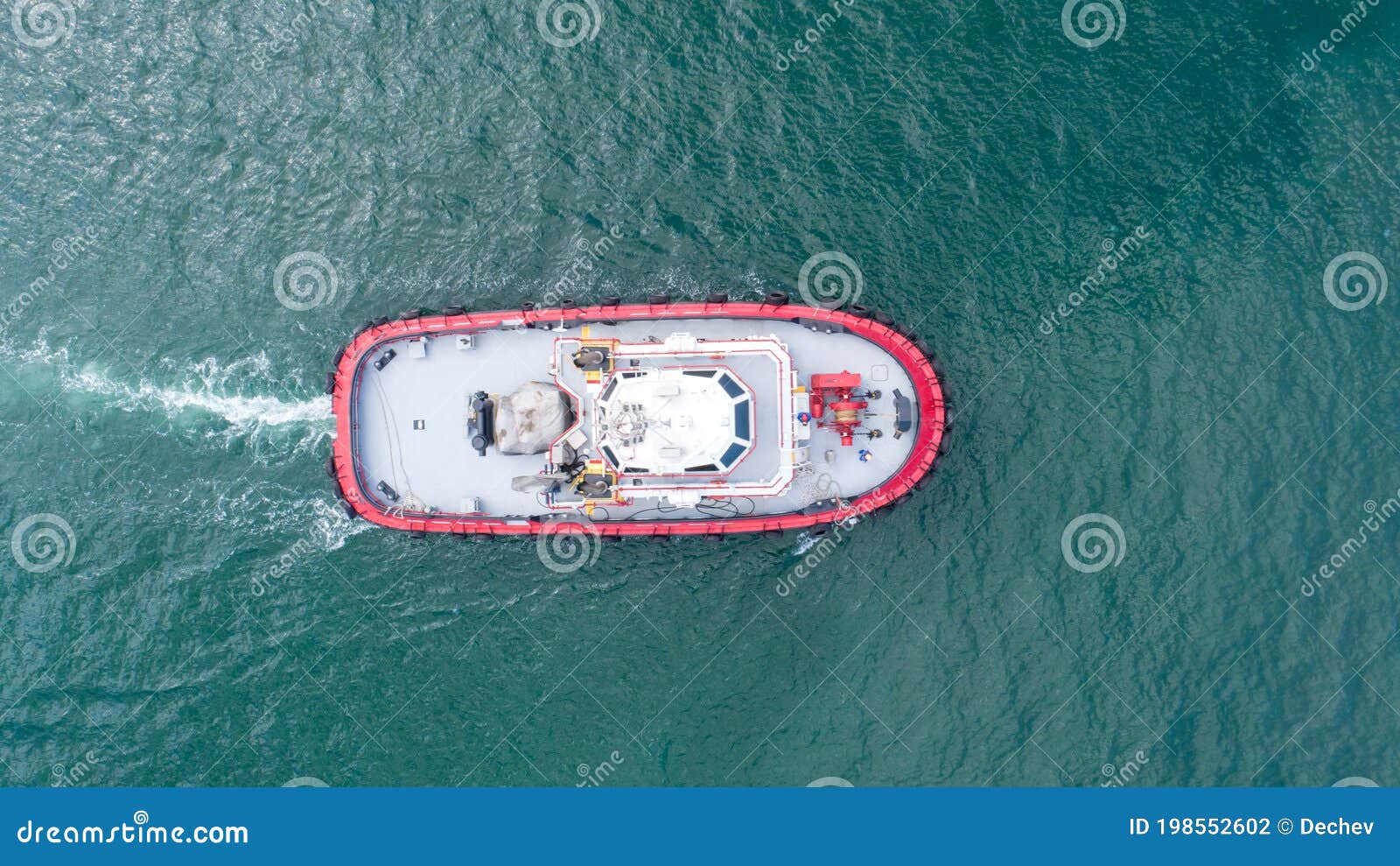 Top Down View Red Tug Boat Sailing Stock Photo - Image of commerce ...