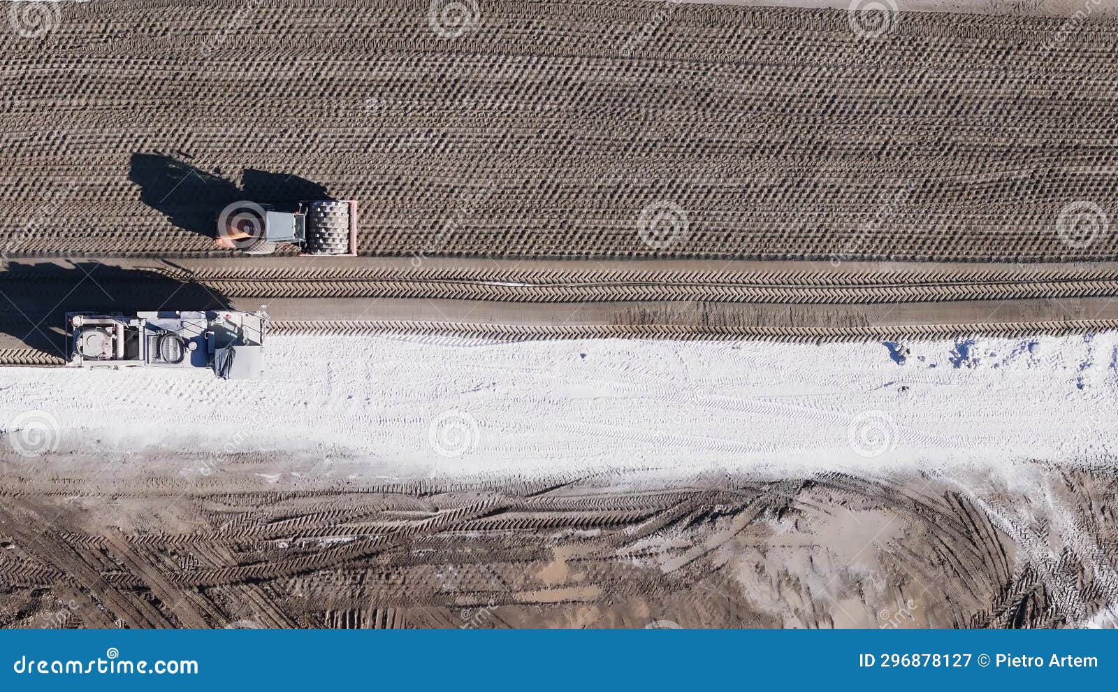Top Down View of the Roller is Rolling Sand during the Construction ...