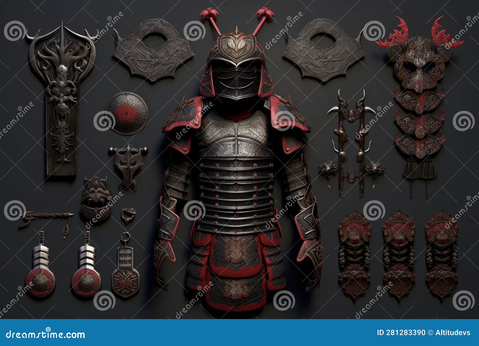 Top-down View of Samurai Armor Components Stock Illustration ...