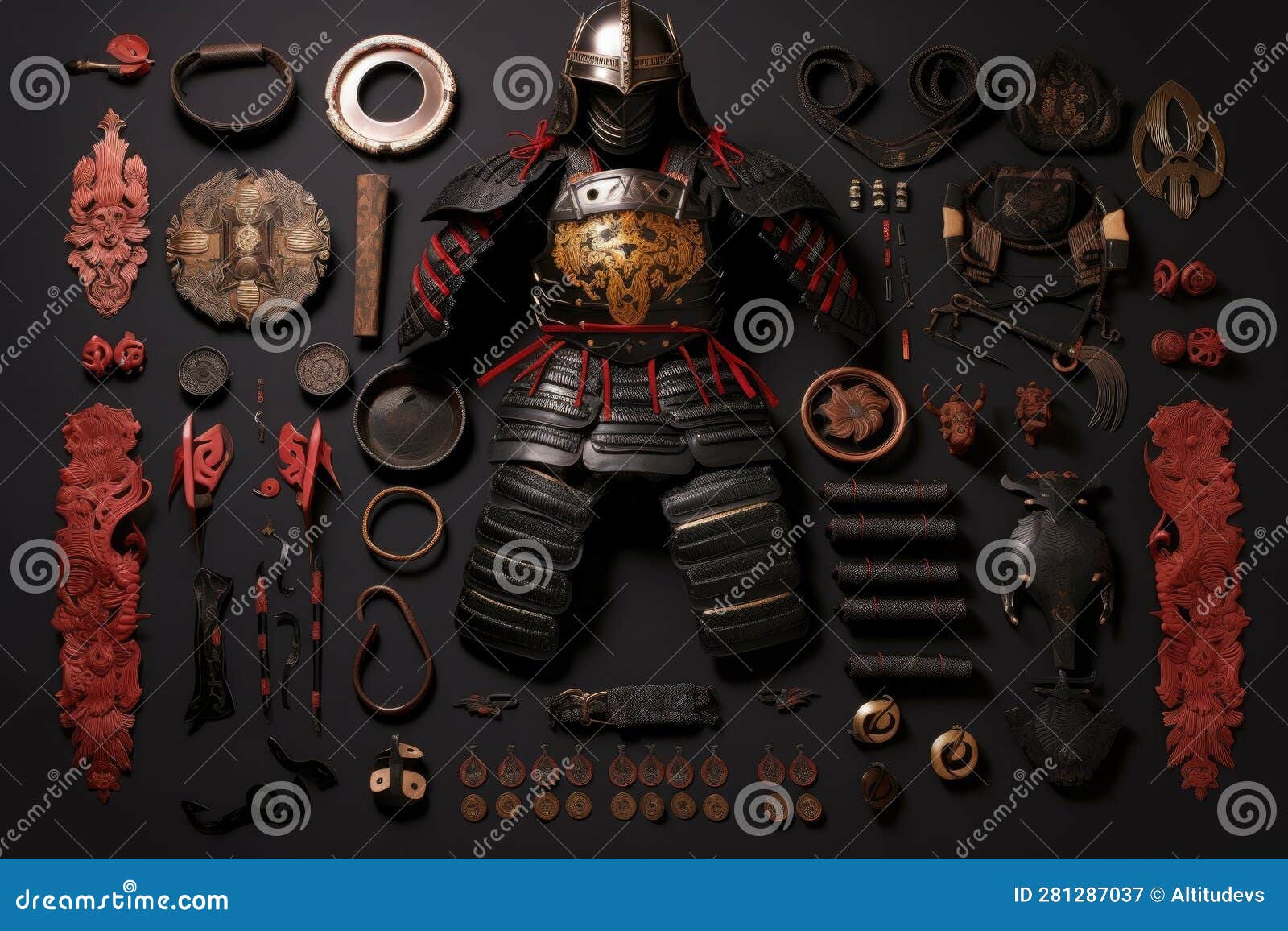 Top-down View of Samurai Armor Components Stock Illustration ...