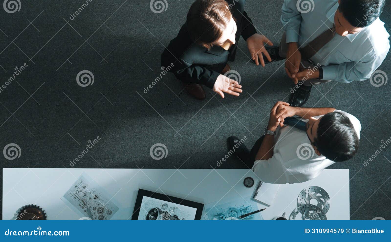 Top Down View of Skilled Engineer Talking about Turbine Engine ...