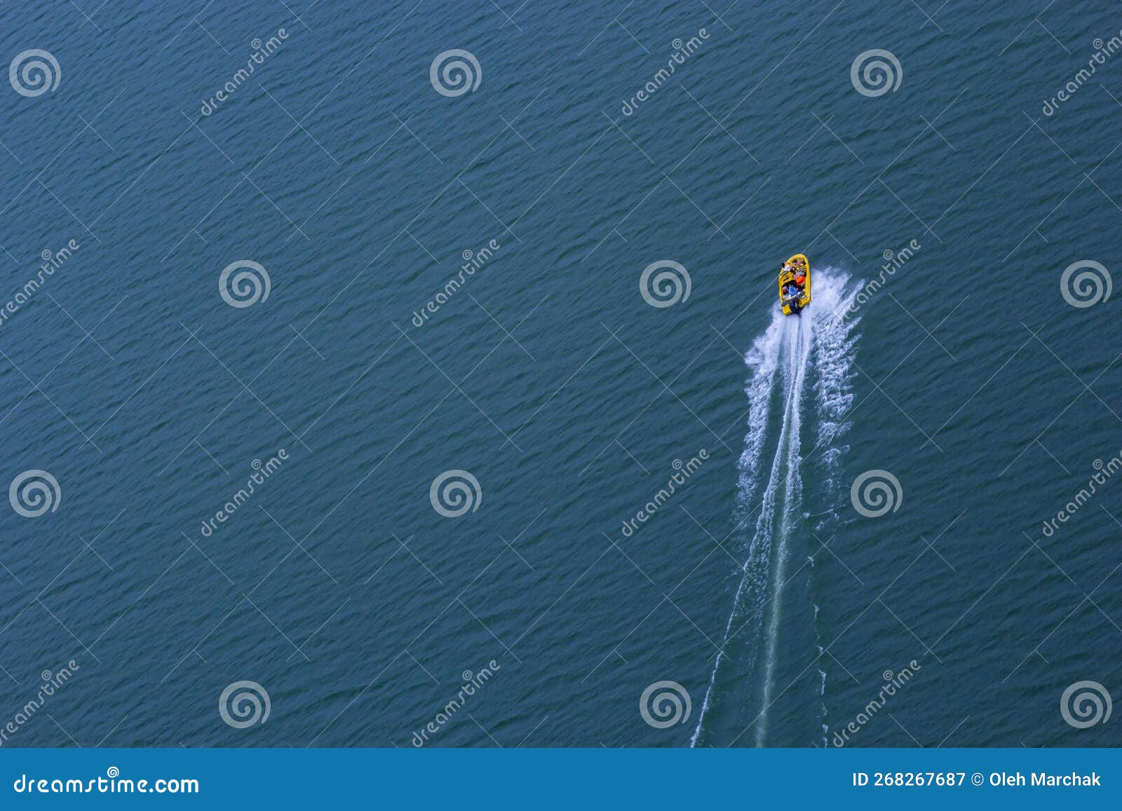 A Top-down View of the Speed of a Motorboat Sailing on Water Stock ...