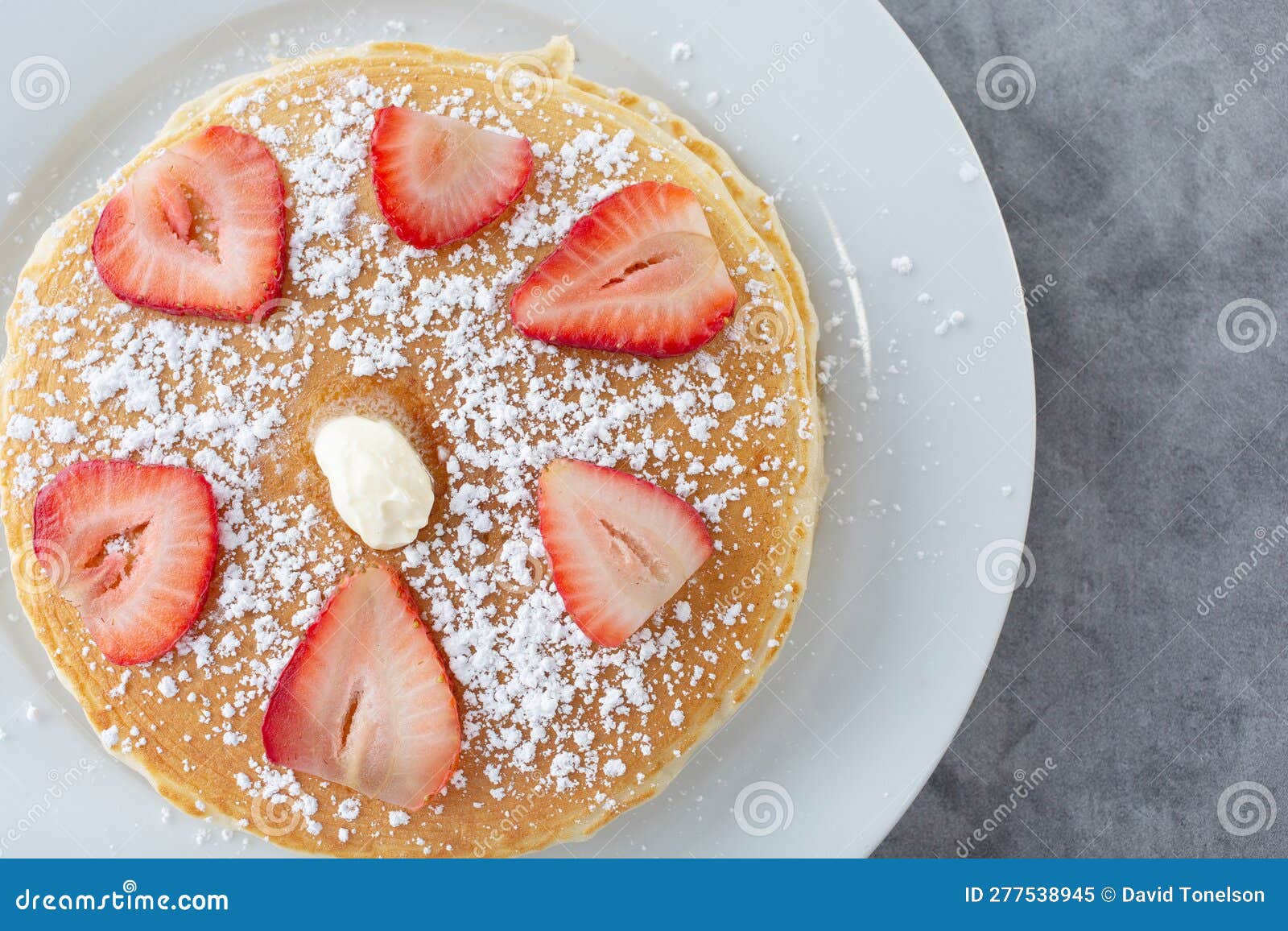 Top Down Stack of Pancakes, Strawberry Stock Image - Image of batter ...