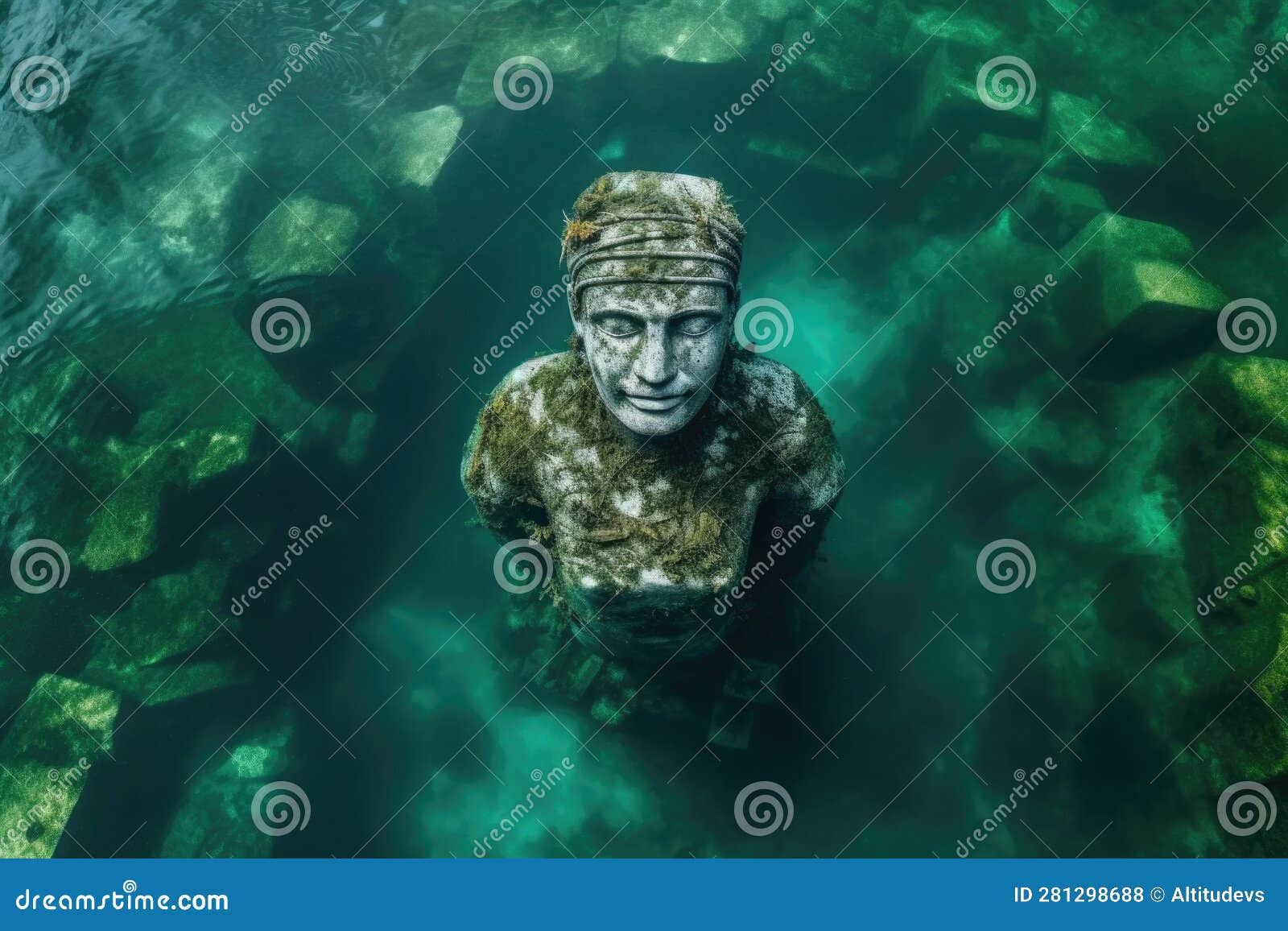 Top-down View of a Submerged Statue in Clear Waters Stock Illustration ...