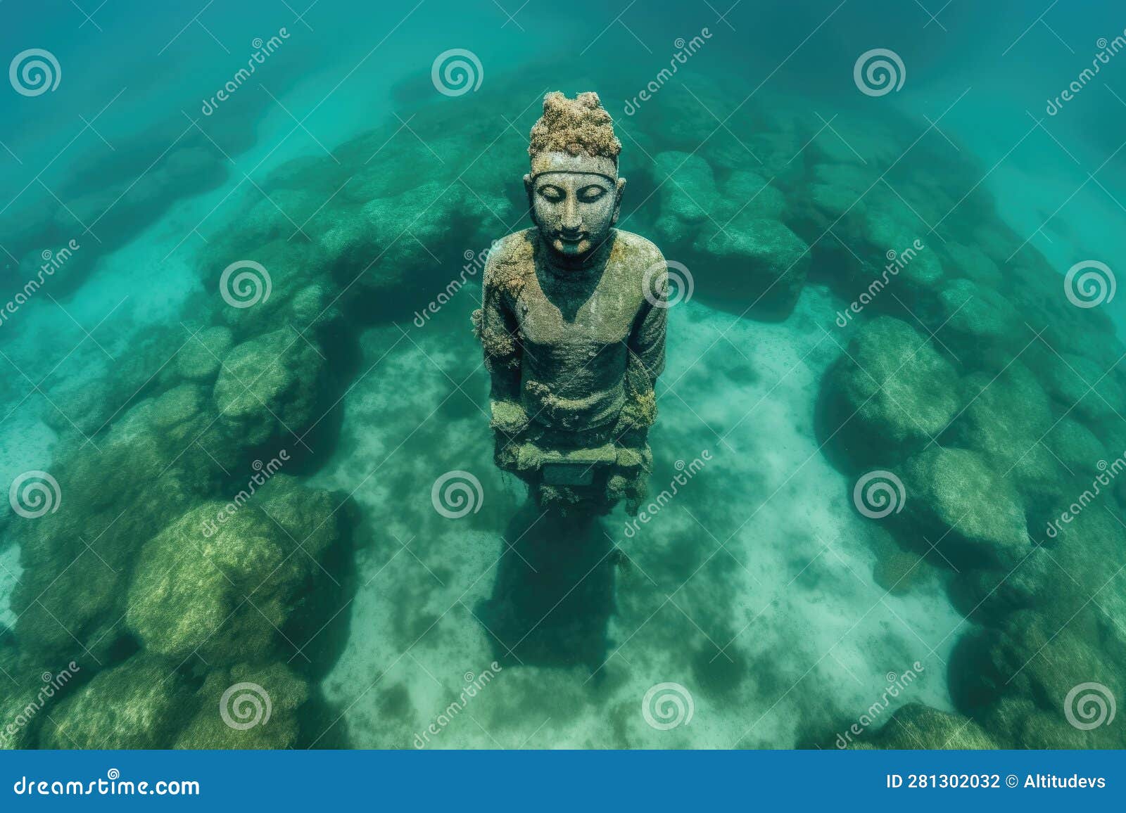 Top-down View of a Submerged Statue in Clear Waters Stock Illustration ...
