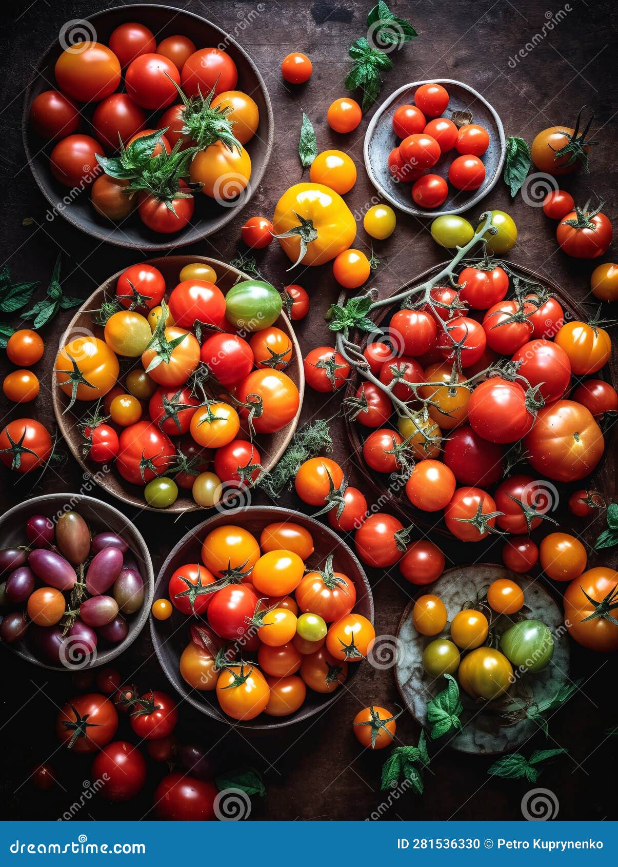 Top Down View of a Table Topped with Many Different Types of Tomatoes ...