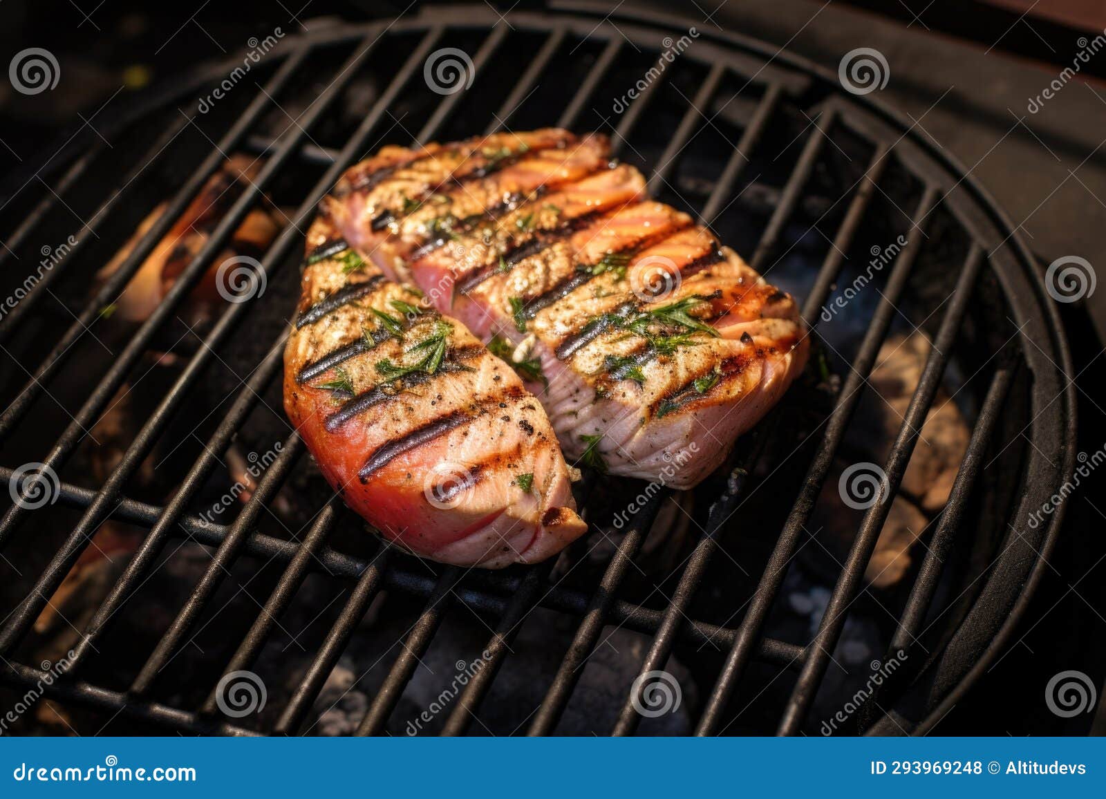 Top-down View of a Tuna Steak Seared on a Grill Stock Photo - Image of ...