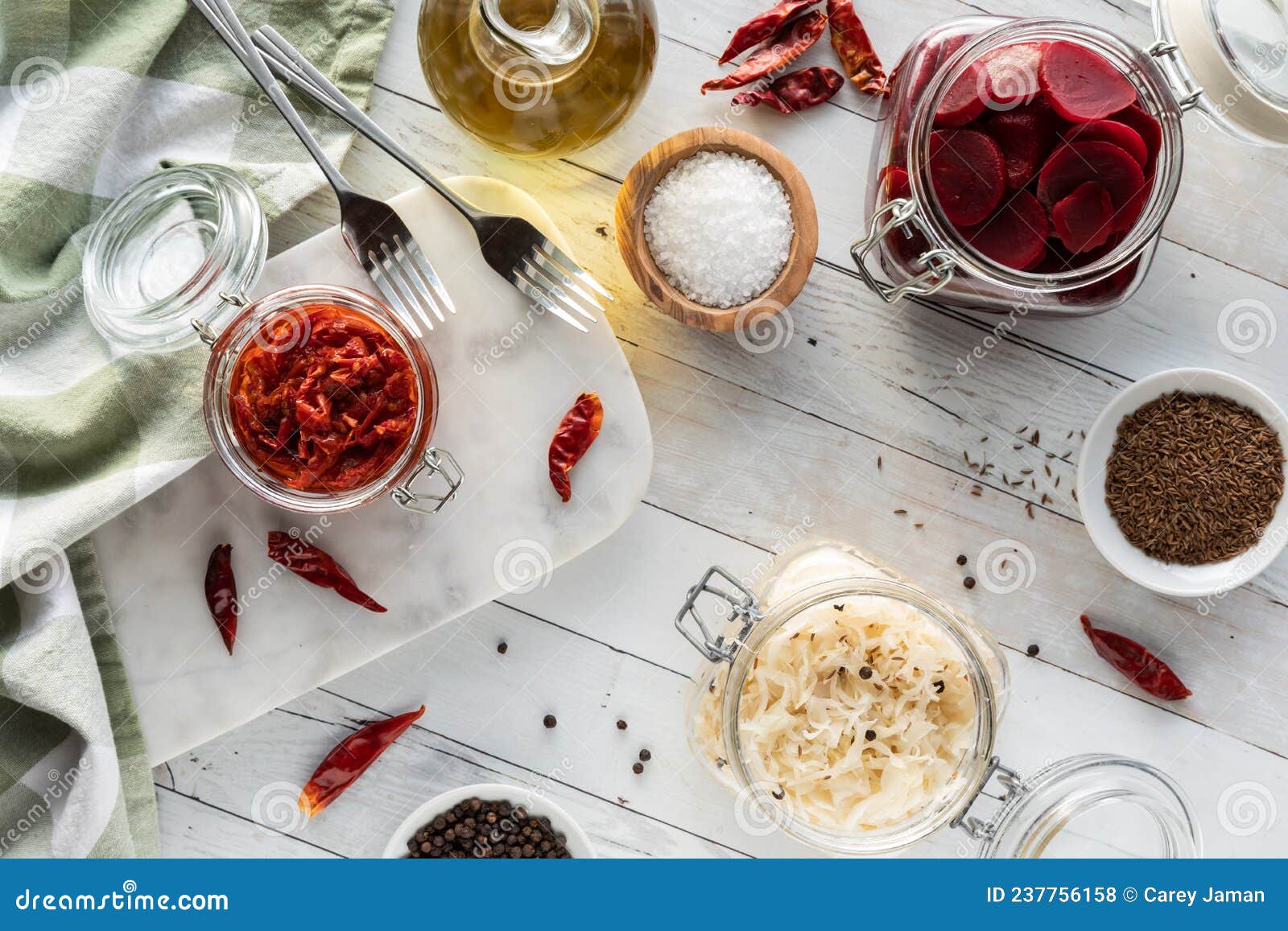 Top Down View of Various Pickled Preserves with Ingredients Surrounding ...