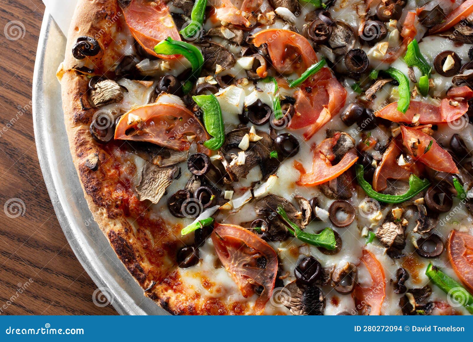 Top down view veggie pizza stock photo. Image of flatlay - 280272094