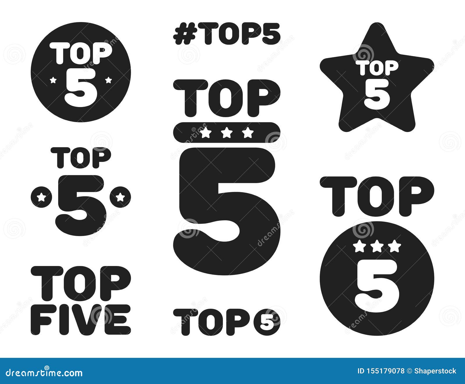 Top Five 5 Black and White Icon Set. Vector Illustration Stock Vector ...