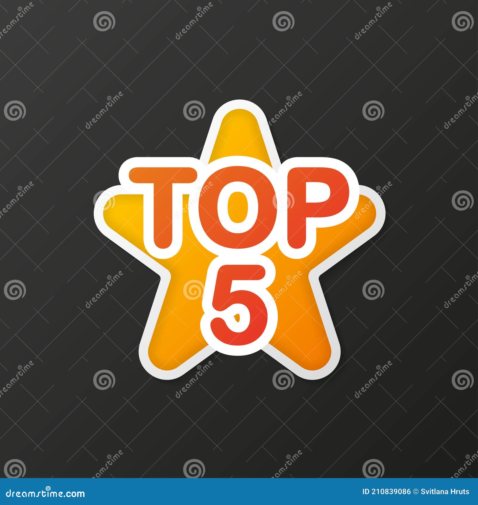 Top Five Colorful Star in 3D Style on Gradient Gray Background. Vector ...