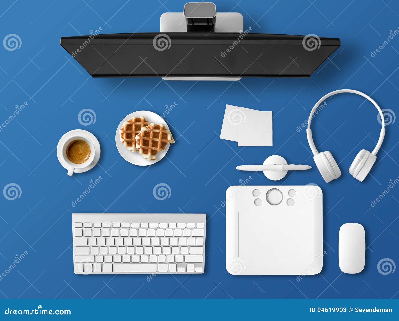 Top View of Office Desk with Computer Set. Stock Image - Image of ...