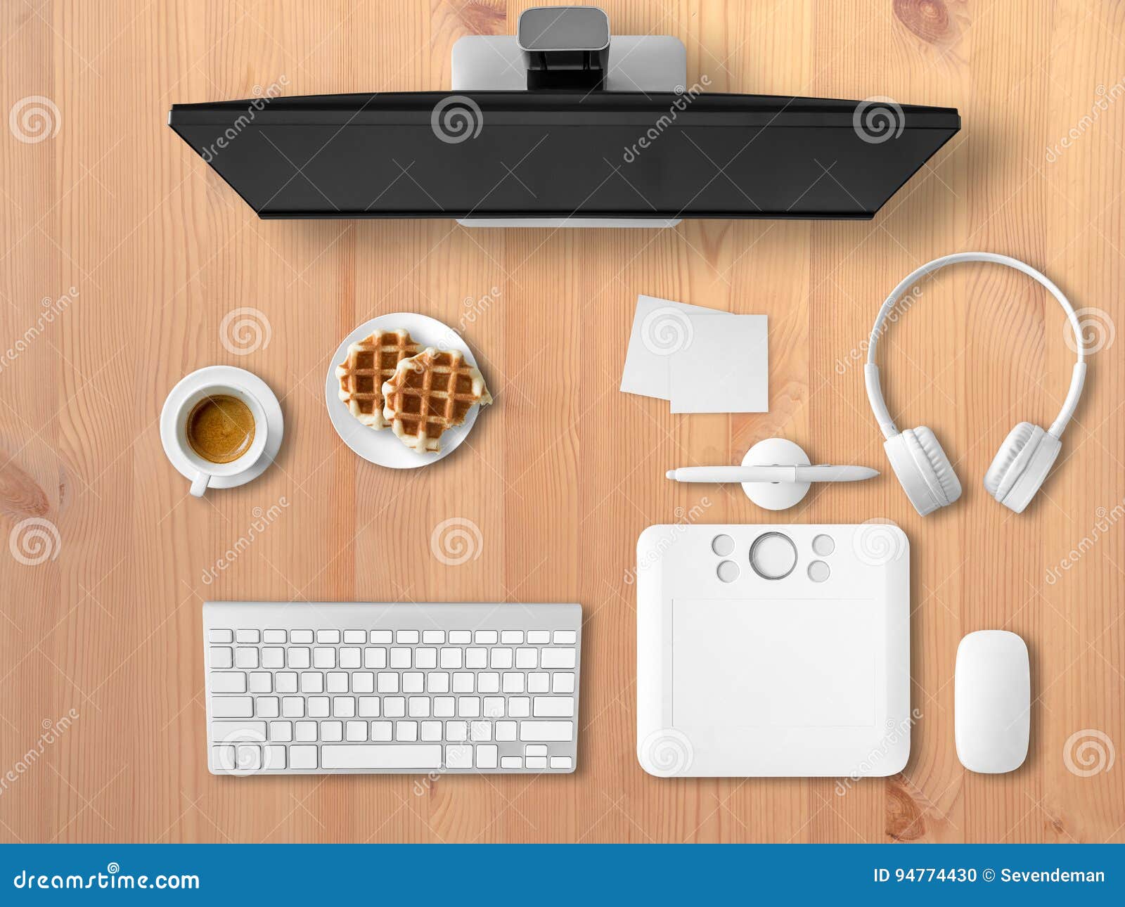 Top View of Office Desk with Computer Set. Stock Photo - Image of ...