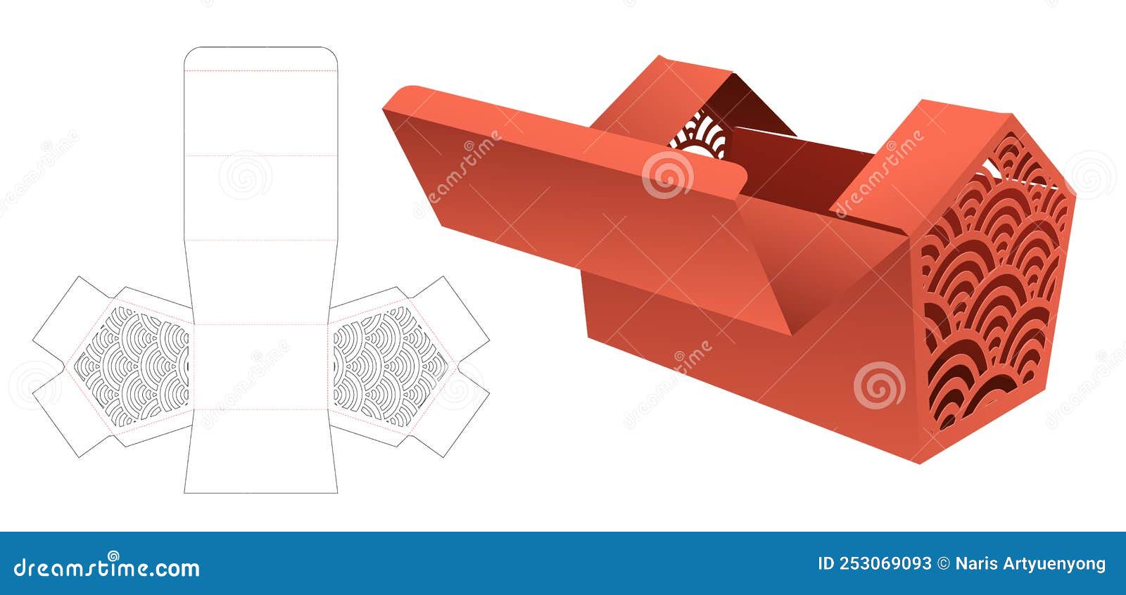 Top Flip House Shaped Box with Stenciled Japanese Pattern Die Cut ...