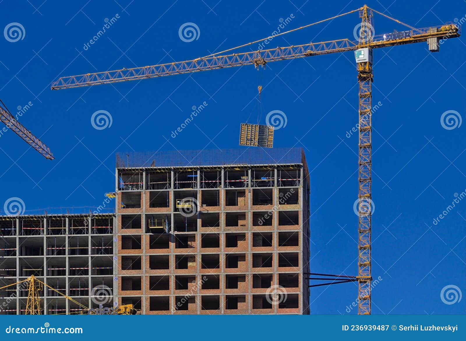 Construction Of A Large Multi-storey Commercial Building. Builders Work ...