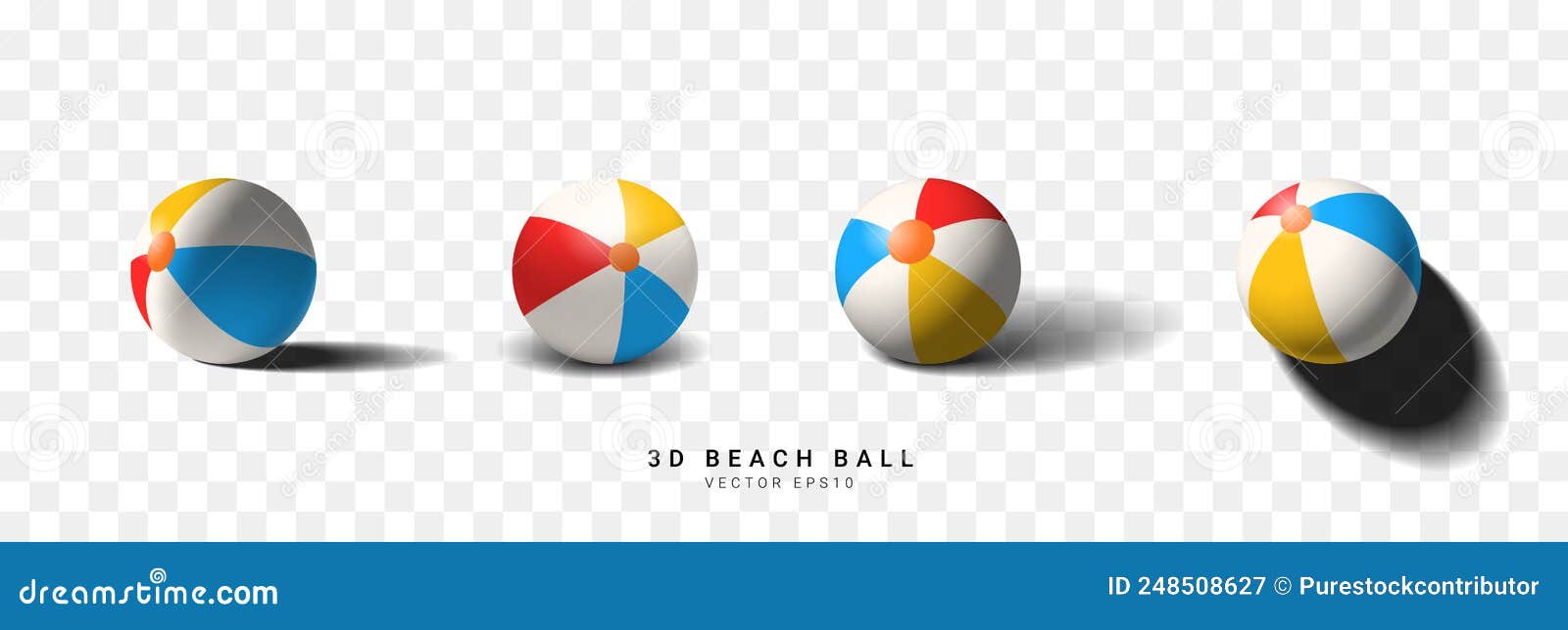 Top, Front, Side, Perspective, View of 3D Beach Ball on Transparent ...