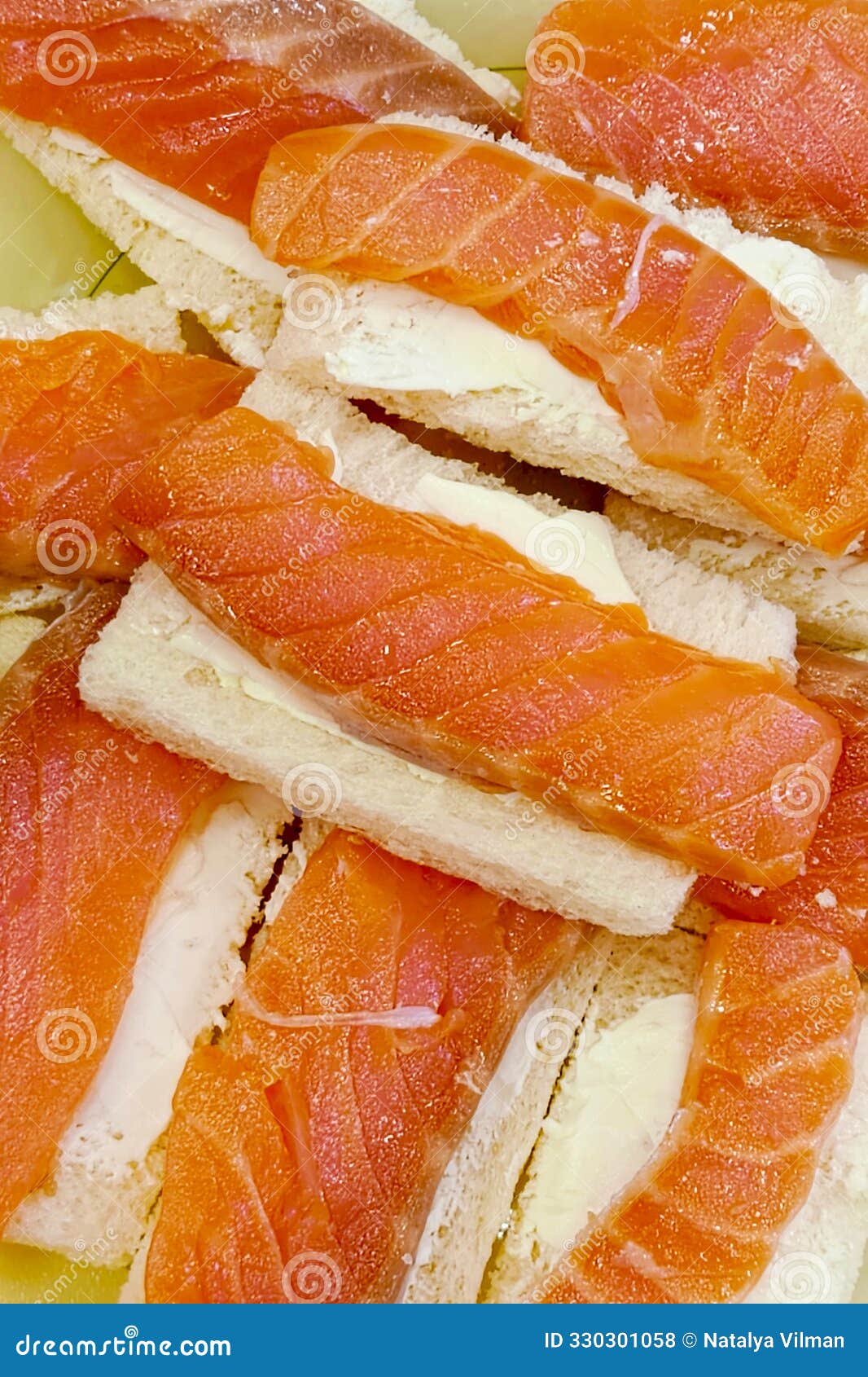 On Top of Greased Bread is Slice of Lightly Salted Salmon. Vertical ...