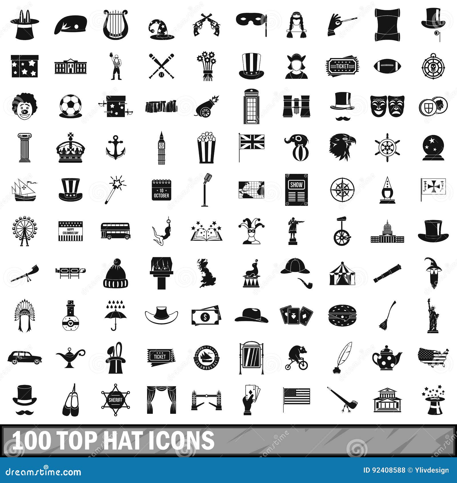 100 Top Hat Icons Set, Simple Style Stock Vector - Illustration of ...