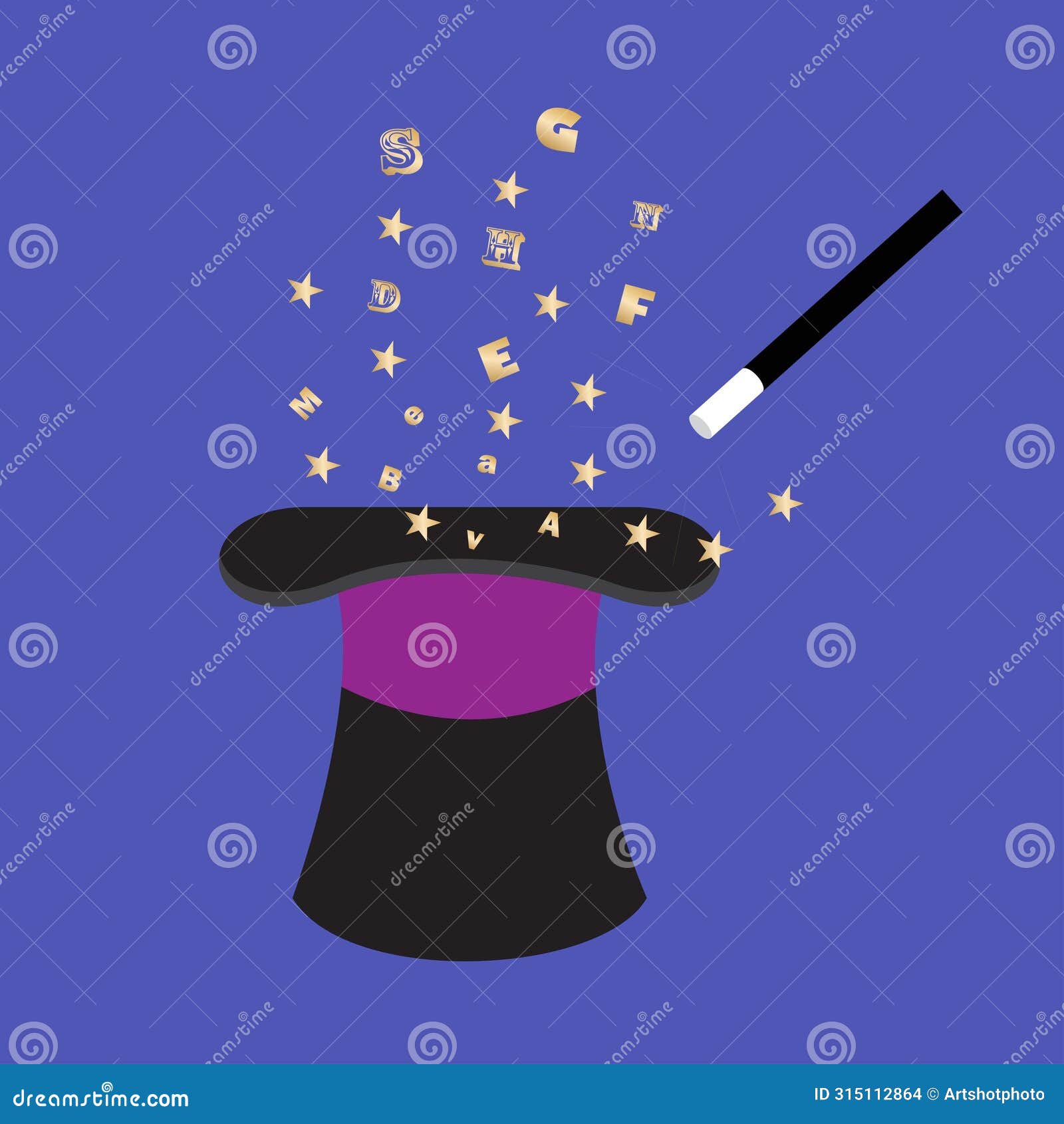 Magician Top Hat with Magic Wand and Letters from Alphabet Stock Vector ...