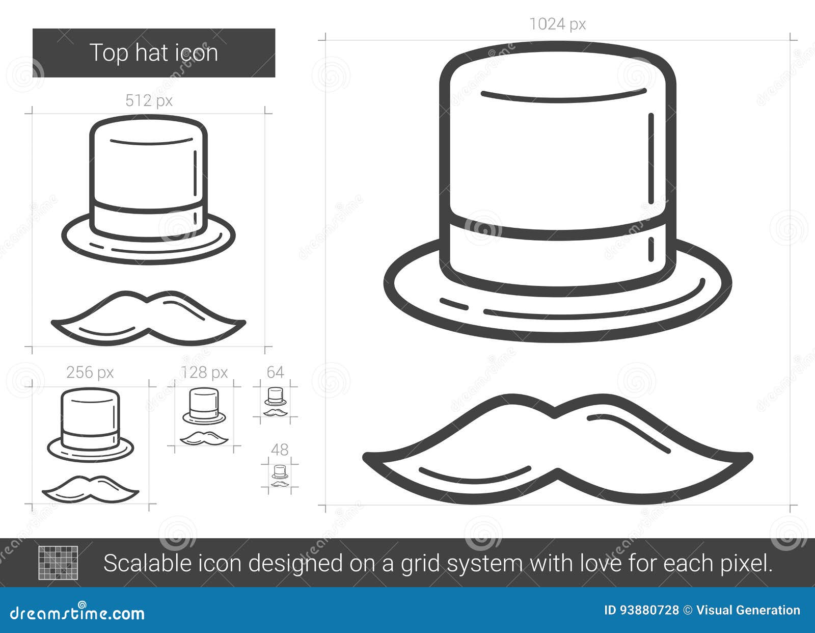 Top hat line icon. stock vector. Illustration of graphic - 93880728