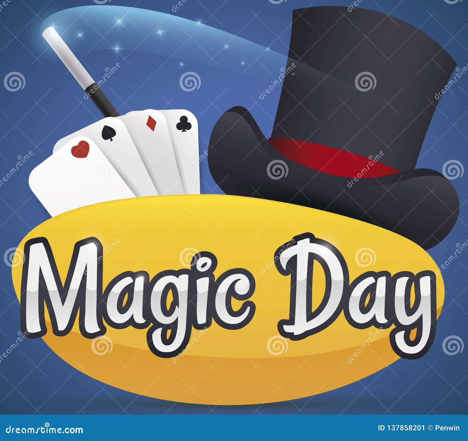 Top Hat, Playing Cards and Magic Wand for Magic Day, Vector ...
