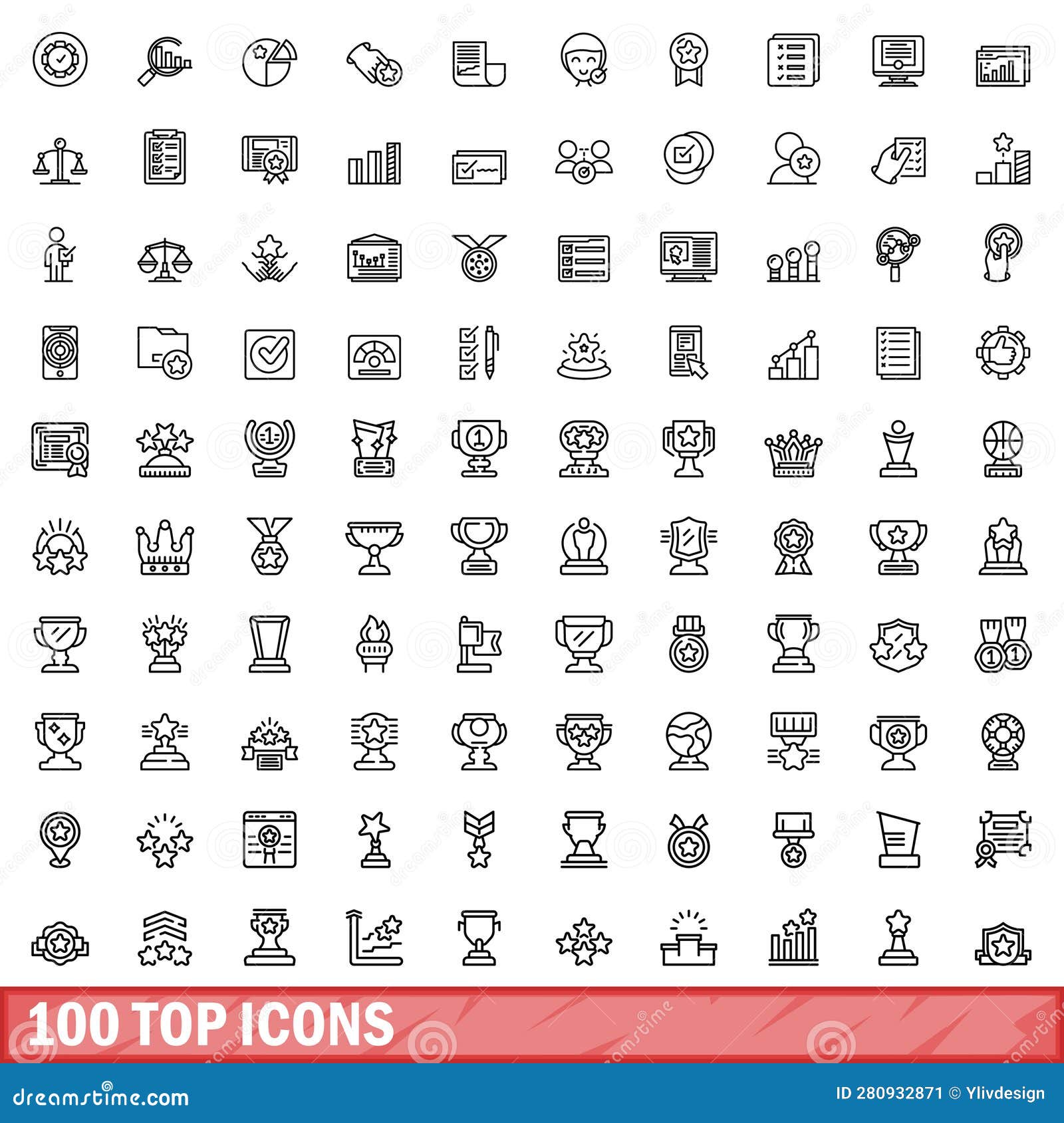 100 Top Icons Set, Outline Style Stock Vector - Illustration of vector ...
