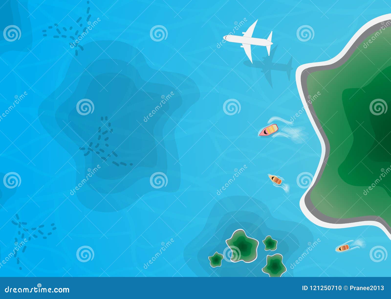 Island Top View Elements Set. Cartoon Vacation Elements. Landscape Top ...