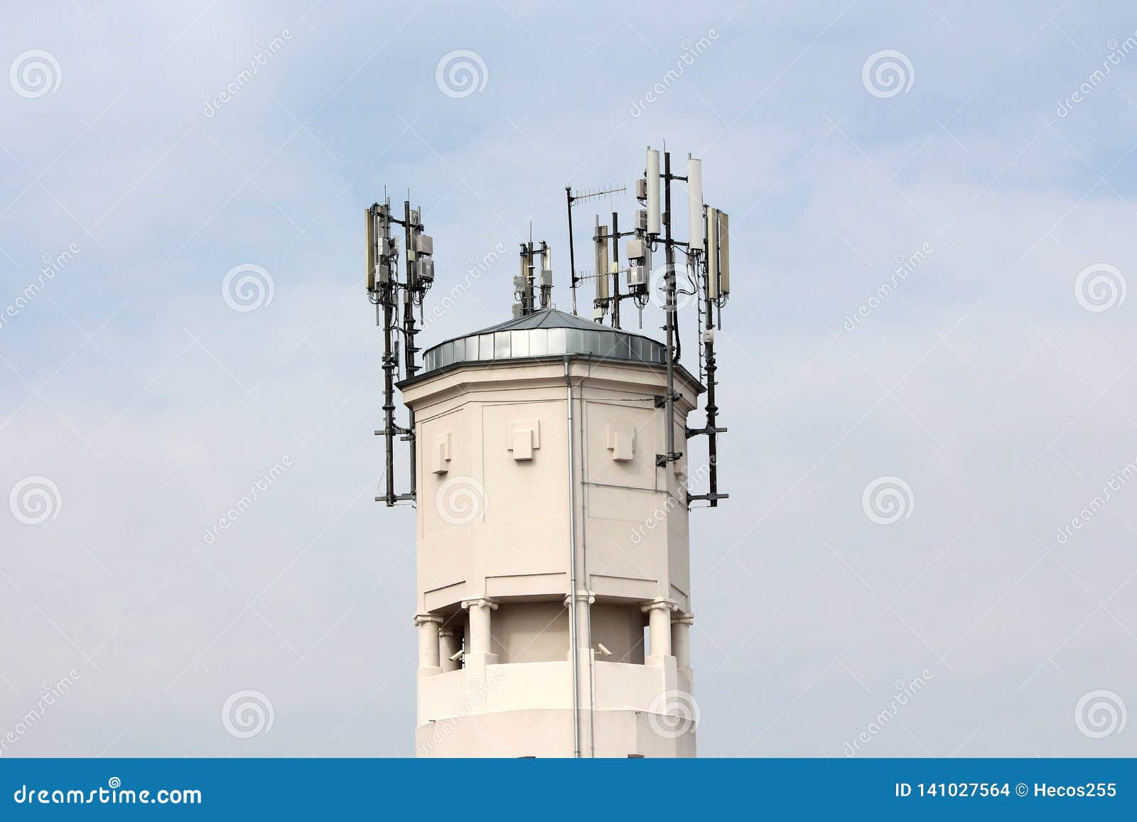 Top of Large Concrete Industrial Complex Tower with Multiple Cell Phone ...