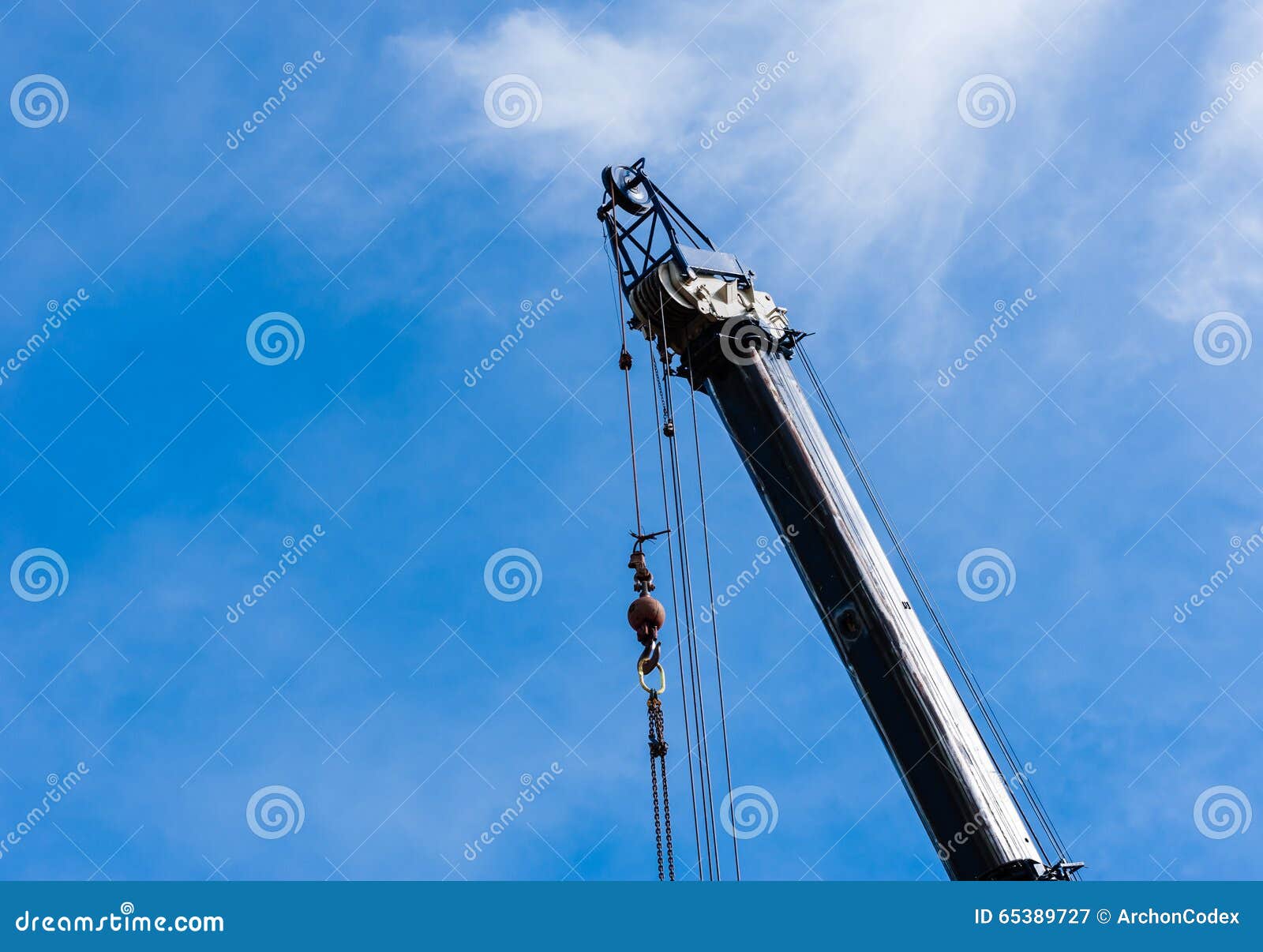 Top of Large Heavy Industrial Crane Extended with Hanging Cables Stock ...