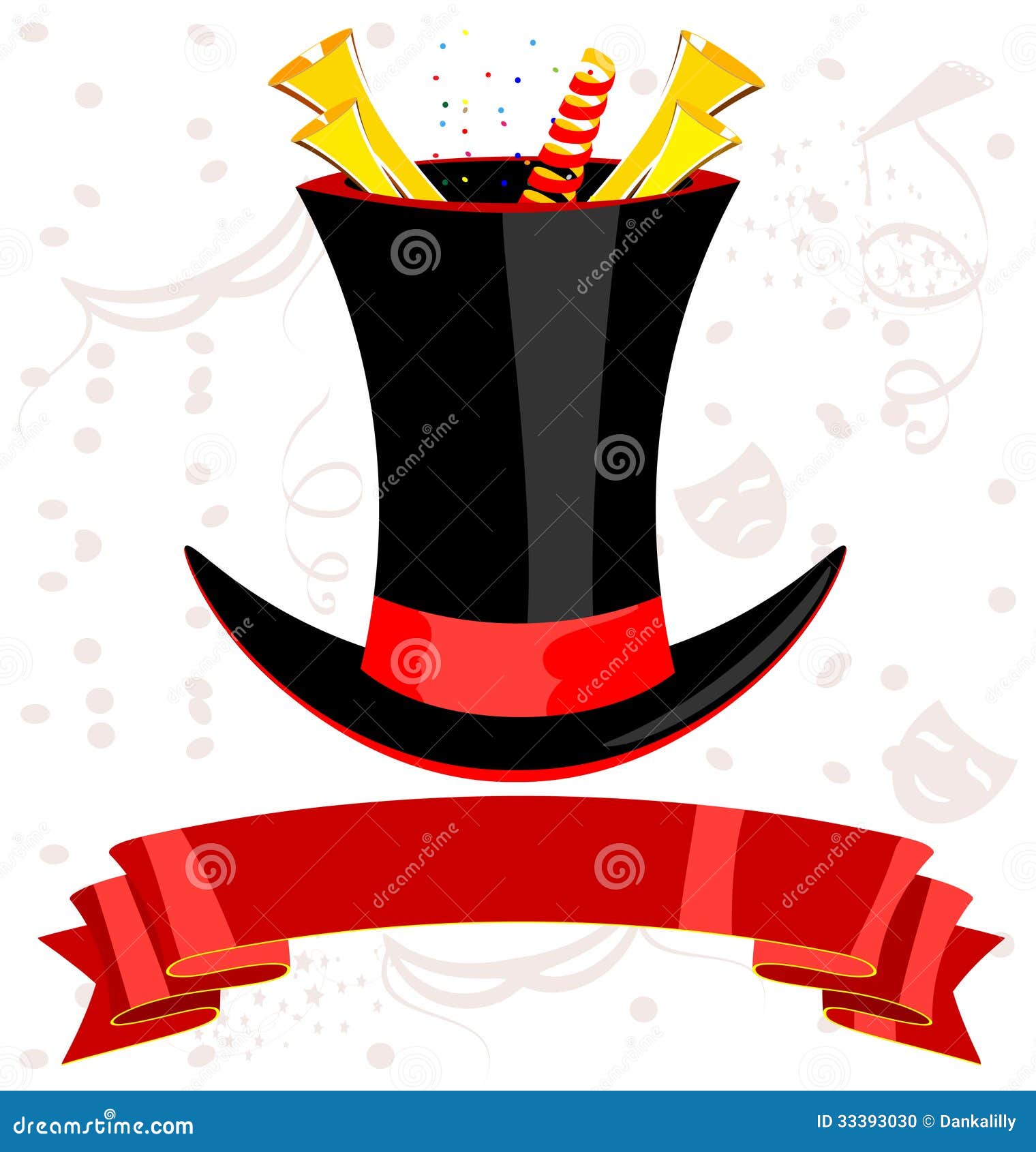 Top magic hat and ribbon stock vector. Illustration of illusion - 33393030