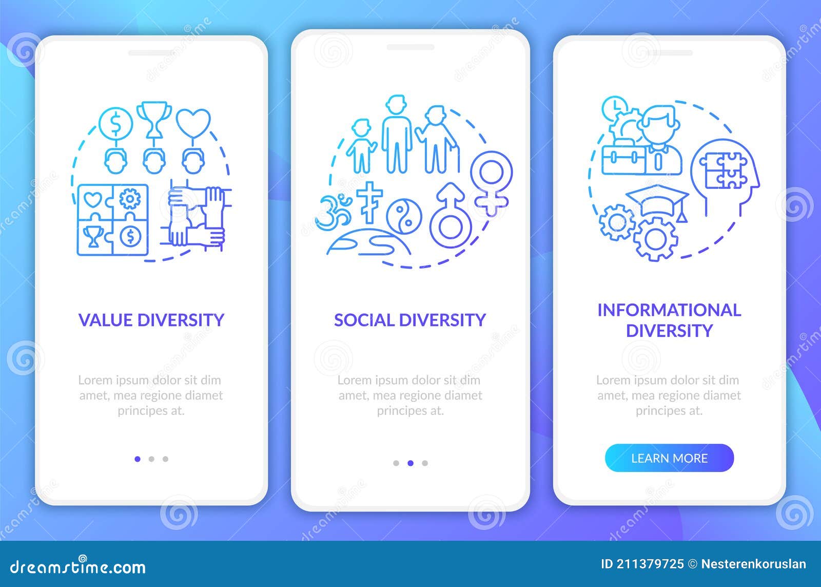 Top Management Diversity Types Onboarding Mobile App Page Screen with ...