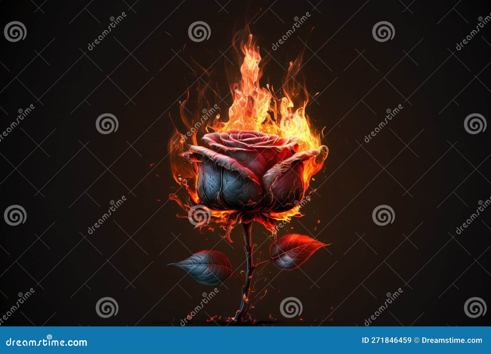 On Top of a Mass of Embers and Ashes, a Single Roses Petals Flame Stock ...