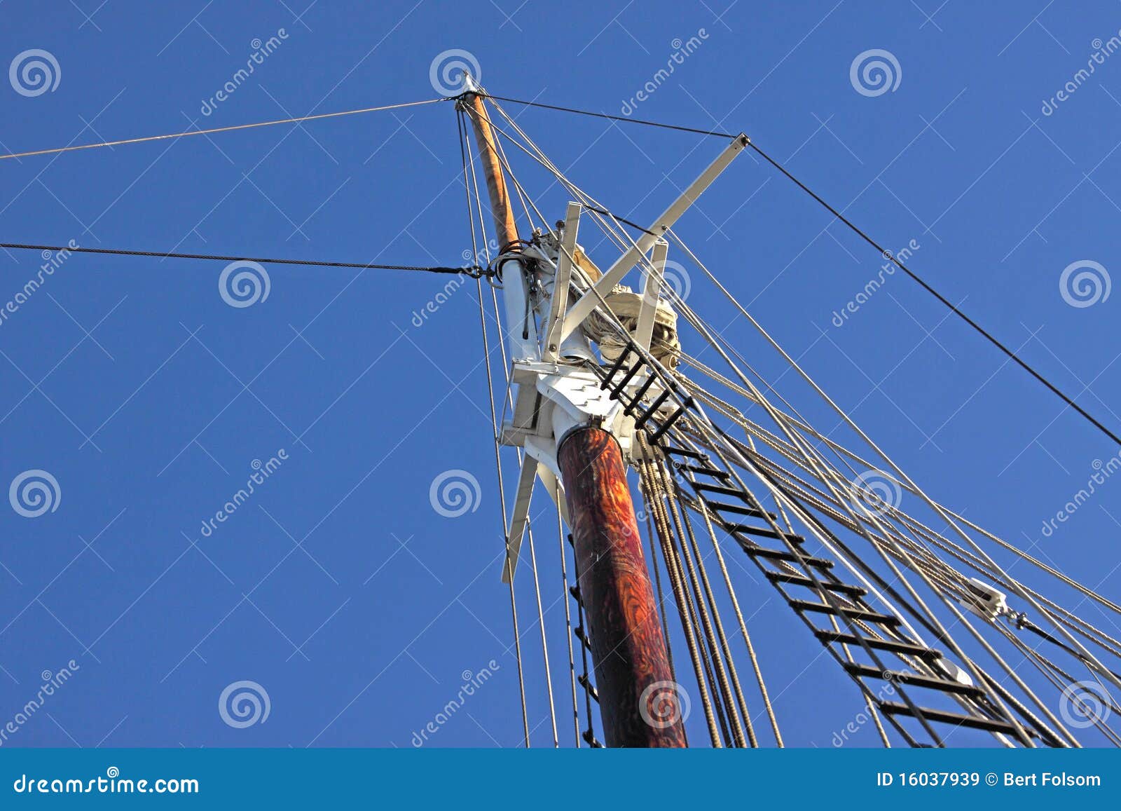 Top of the Mast of a Sailing Ship Stock Image - Image of wood, rigging ...