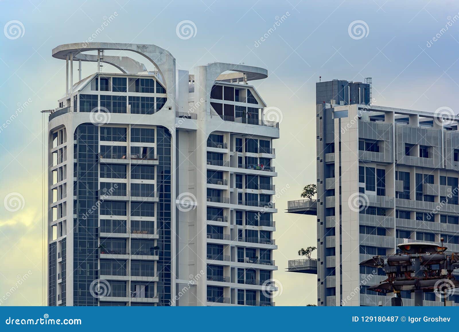 Modern Skyscraper on a Sunrise Sky Background. Stock Image - Image of ...