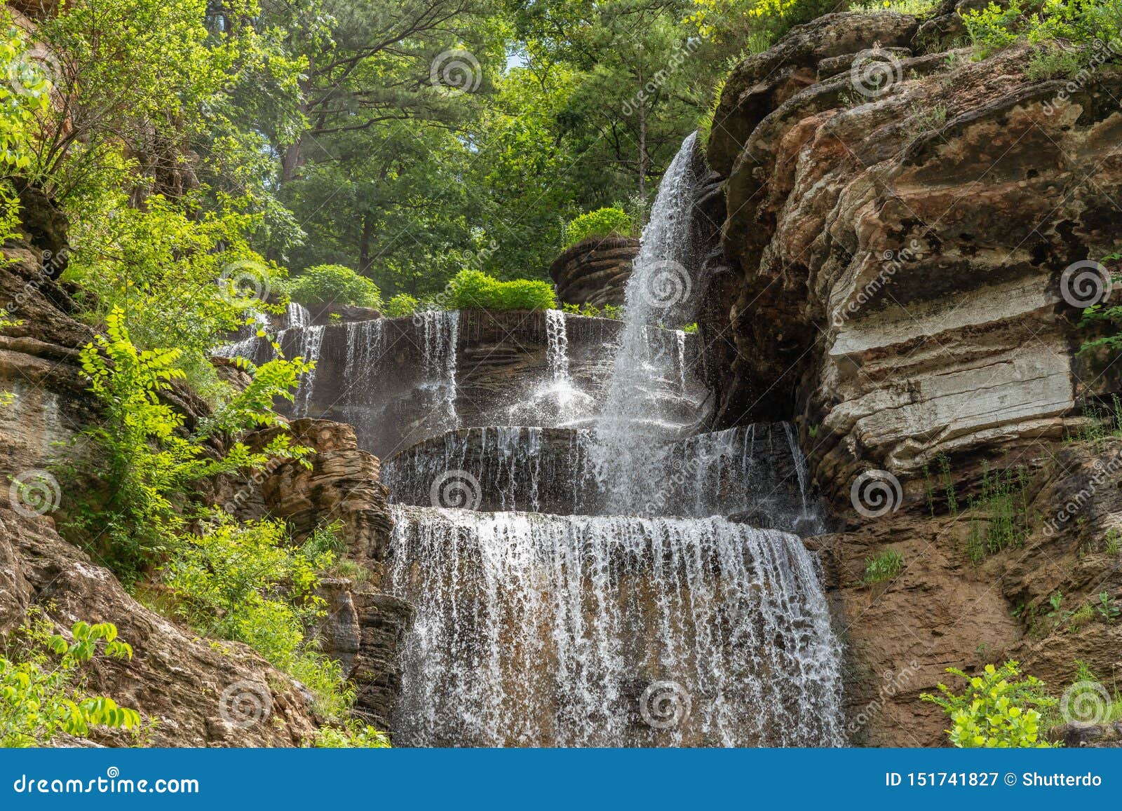 Top of a Multi-tiered Stone Waterfall Stock Image - Image of ozarks ...