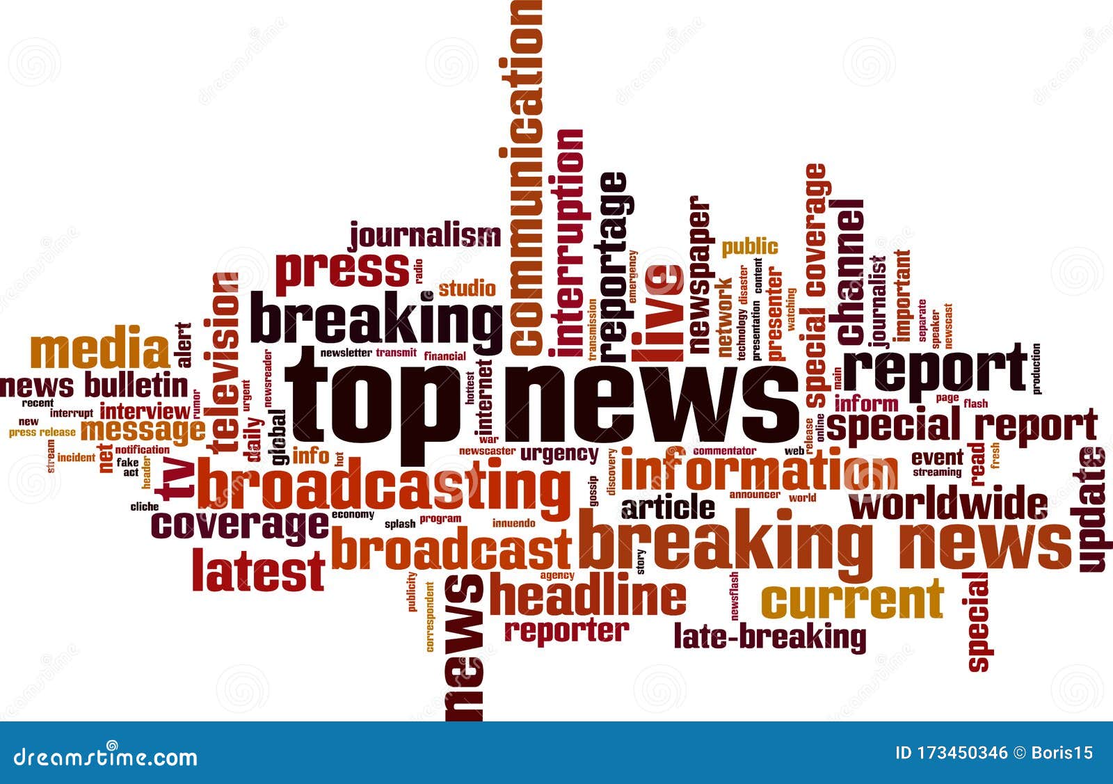 Top news word cloud stock vector. Illustration of coverage - 173450346