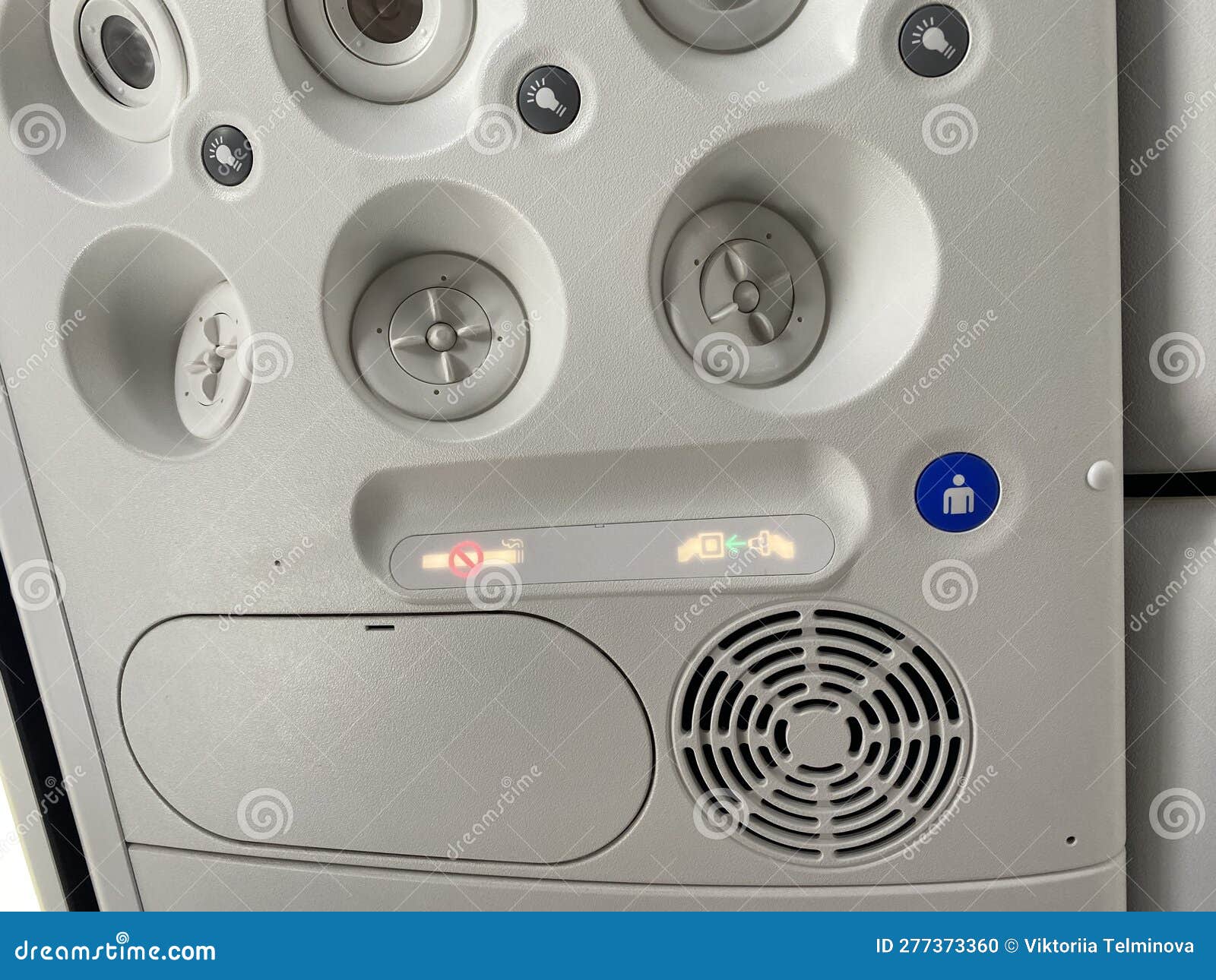 The Top Panel of a Cabin with the Sign No Smoking and Fasten Seat Belt ...