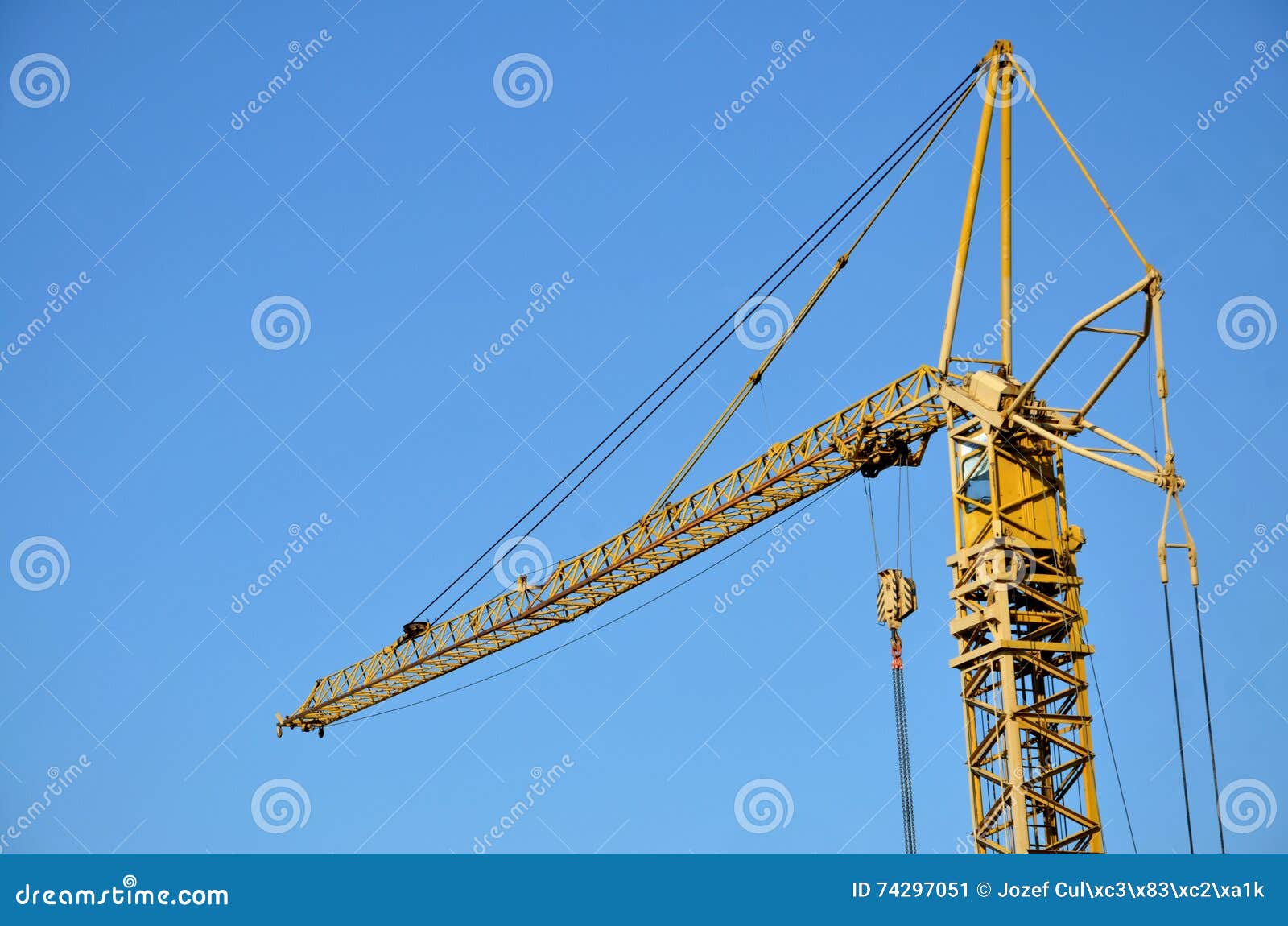 Top Part of Yellow Tower Crane, Blue Sky in Background Stock Image ...