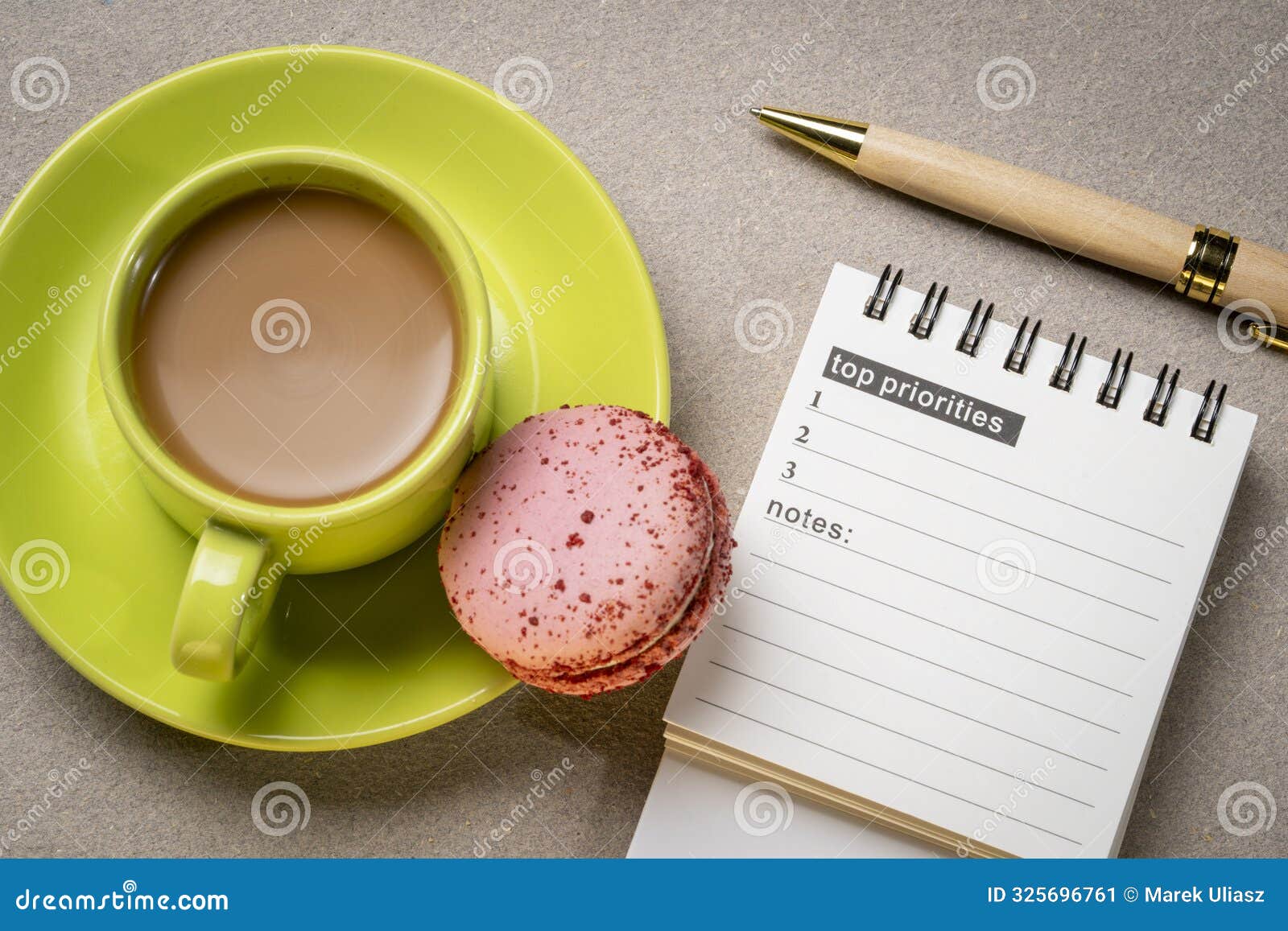 Top Priorities, Notes in a Small Spiral Notebook or Calendar with a Cup ...