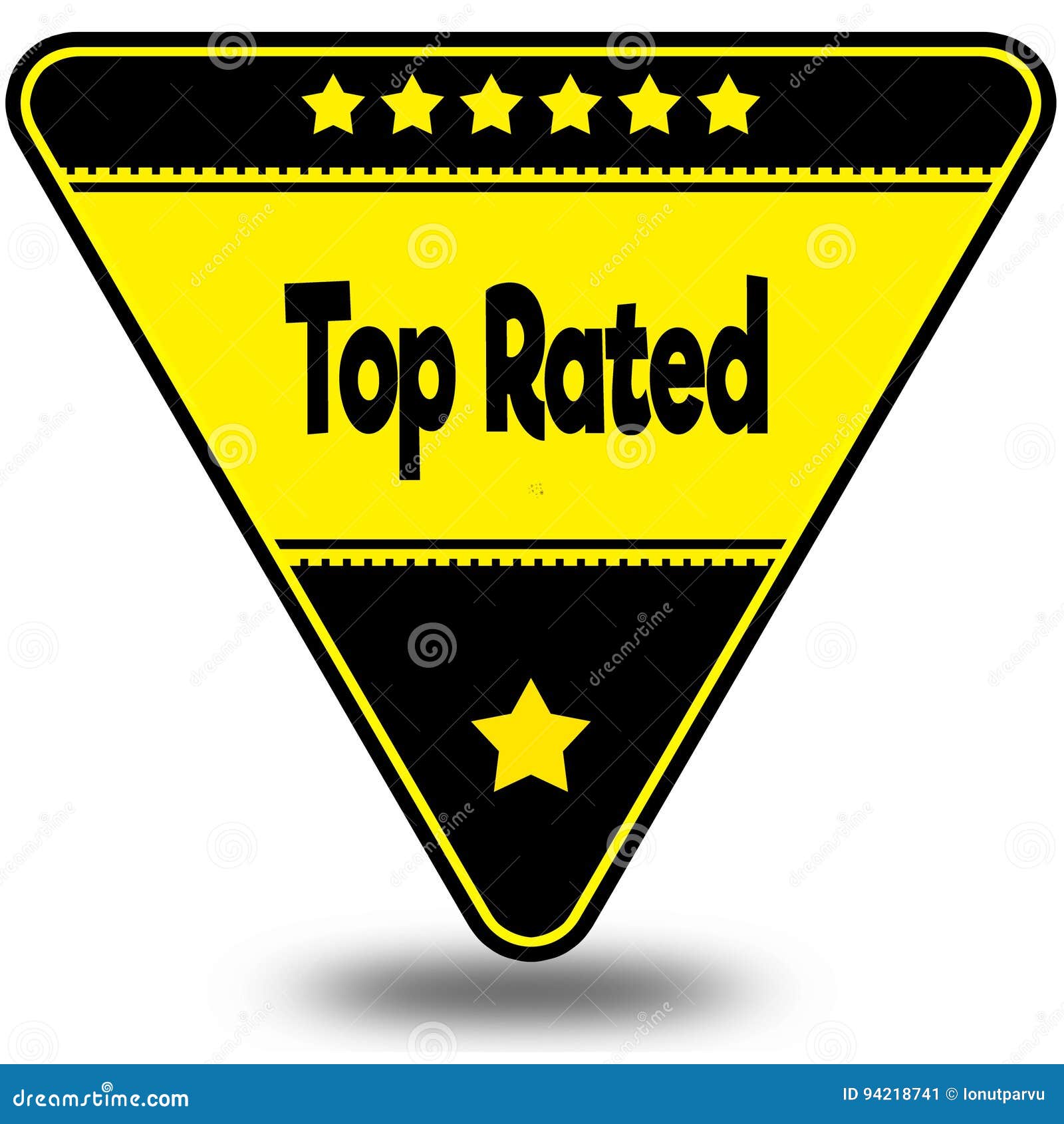 TOP RATED on Black and Yellow Triangle with Shadow. Stock Illustration ...