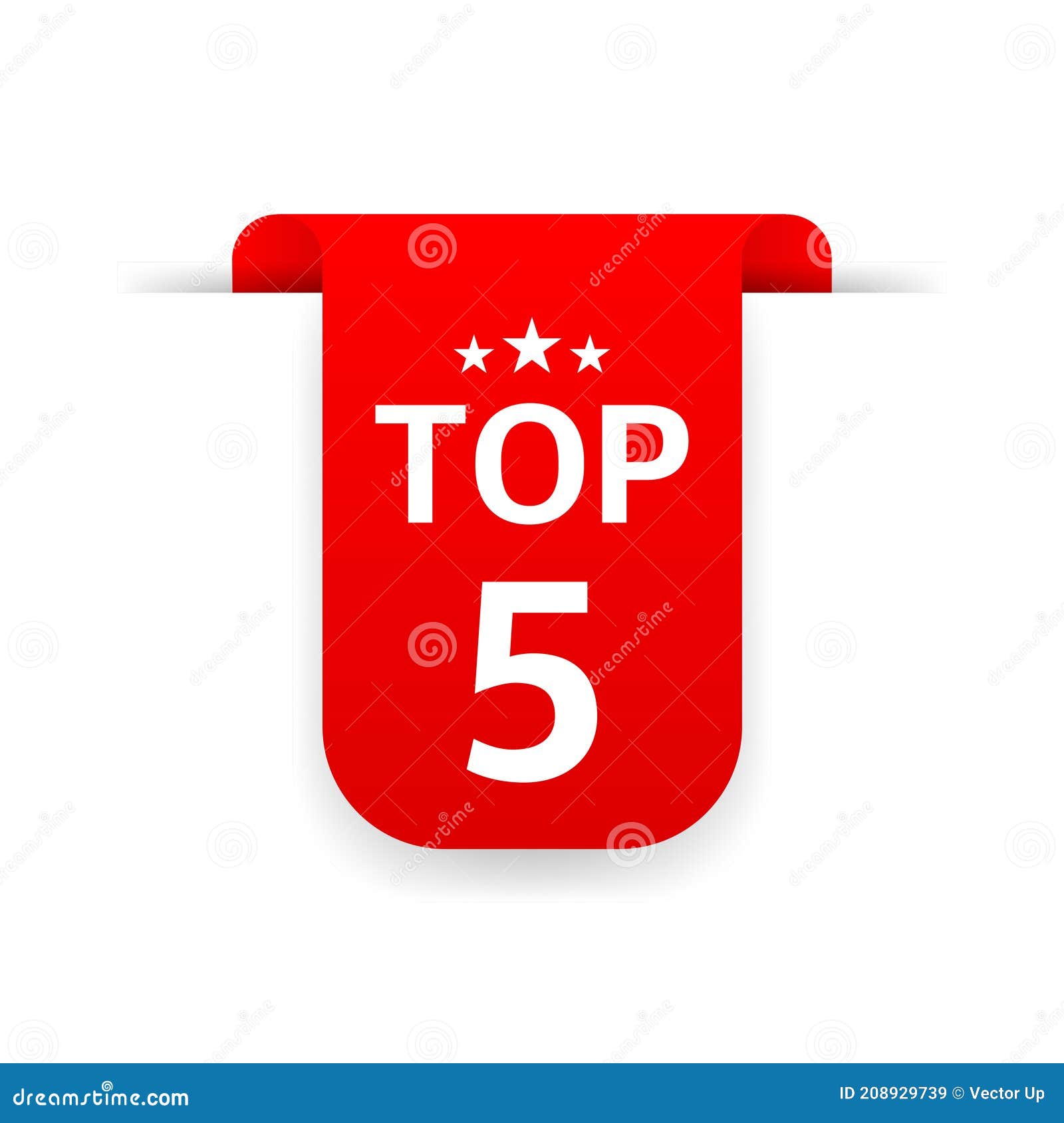 Top 5. Red Ribbon. Flat Vector Illustration on White Background. Stock ...
