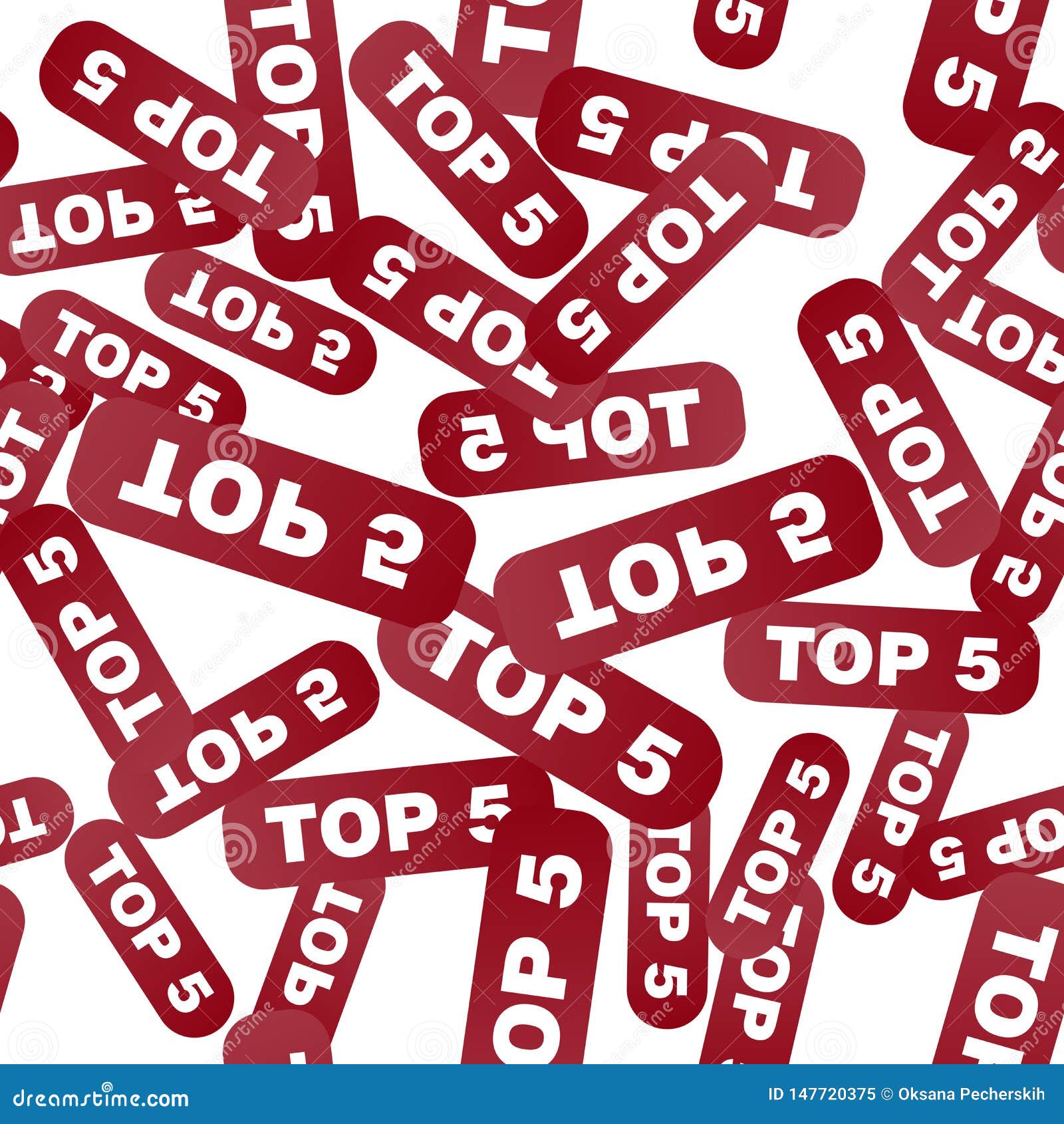 Top 5 Red Vector Icon. Top Five Red Stamp Seamless Pattern on a White ...