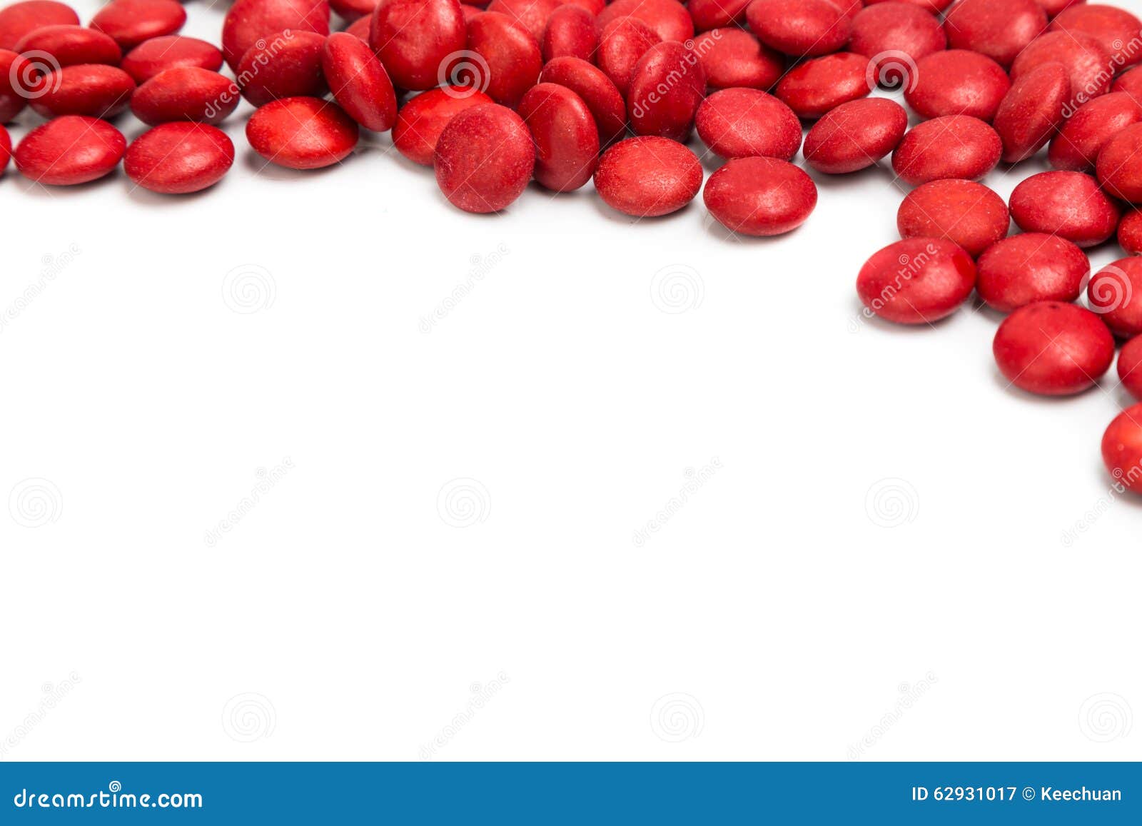 Top Right Frame of Red Chocolate Candy on White Background Stock Image ...