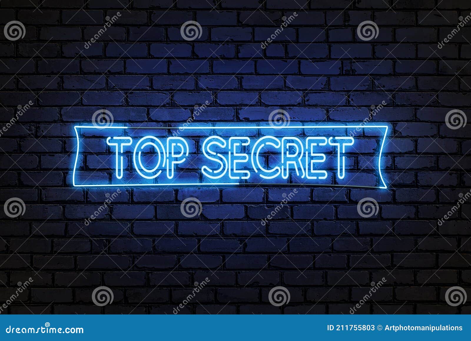 Top Secret Neon Light Text on Empty Brick Wall. Bright Neon Sign ...