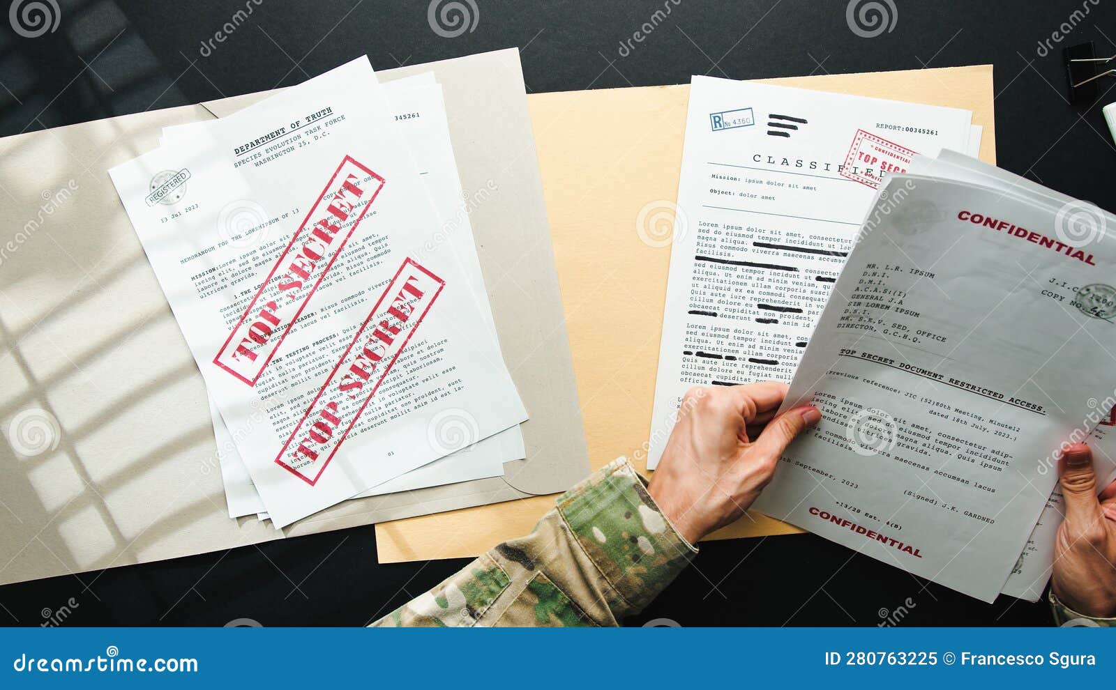 Top Secret Papers on desk stock image. Image of documents - 280763225