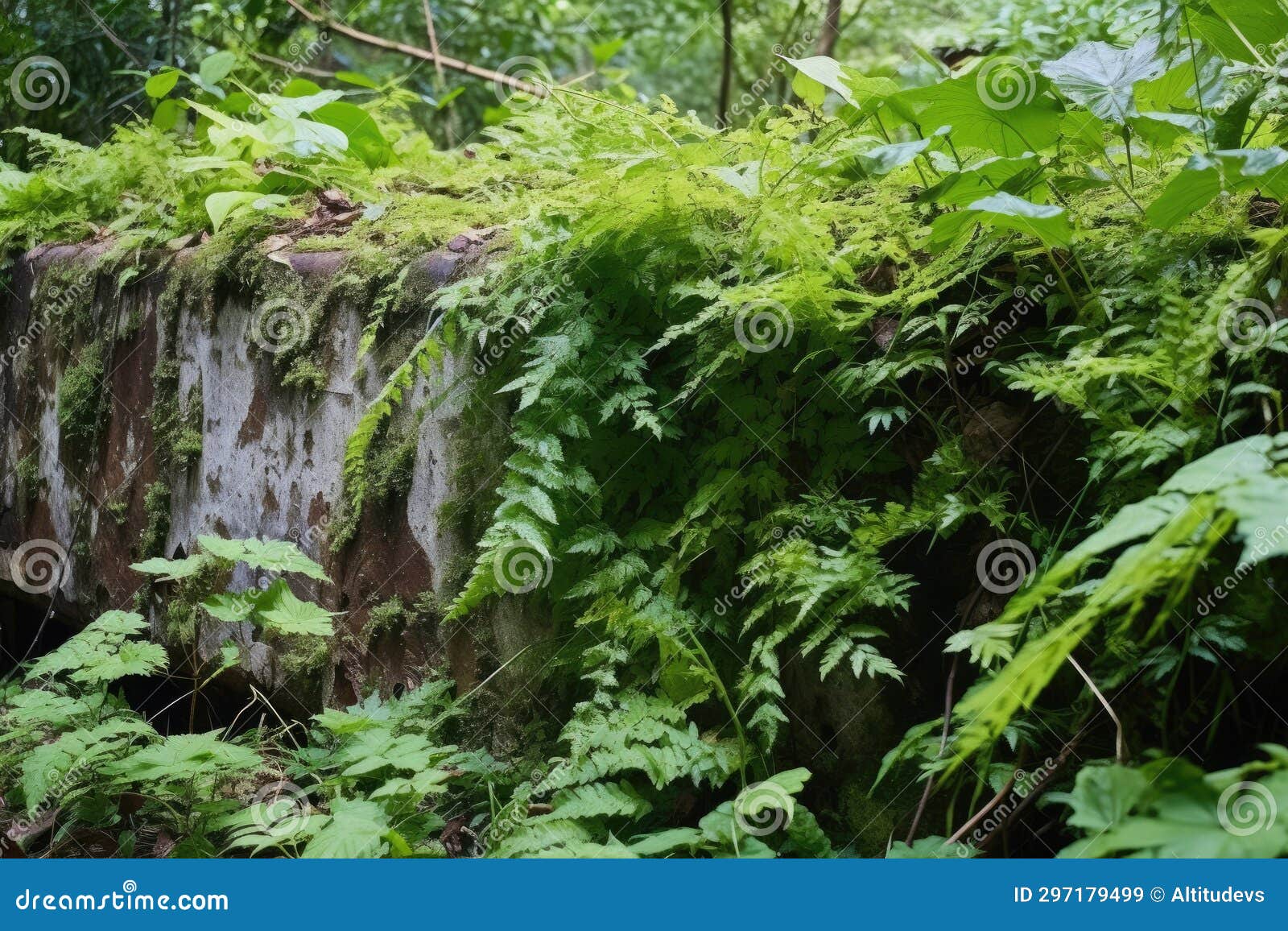 Top Segment of a Fallen Wall Overgrown with Plants Stock Image - Image ...
