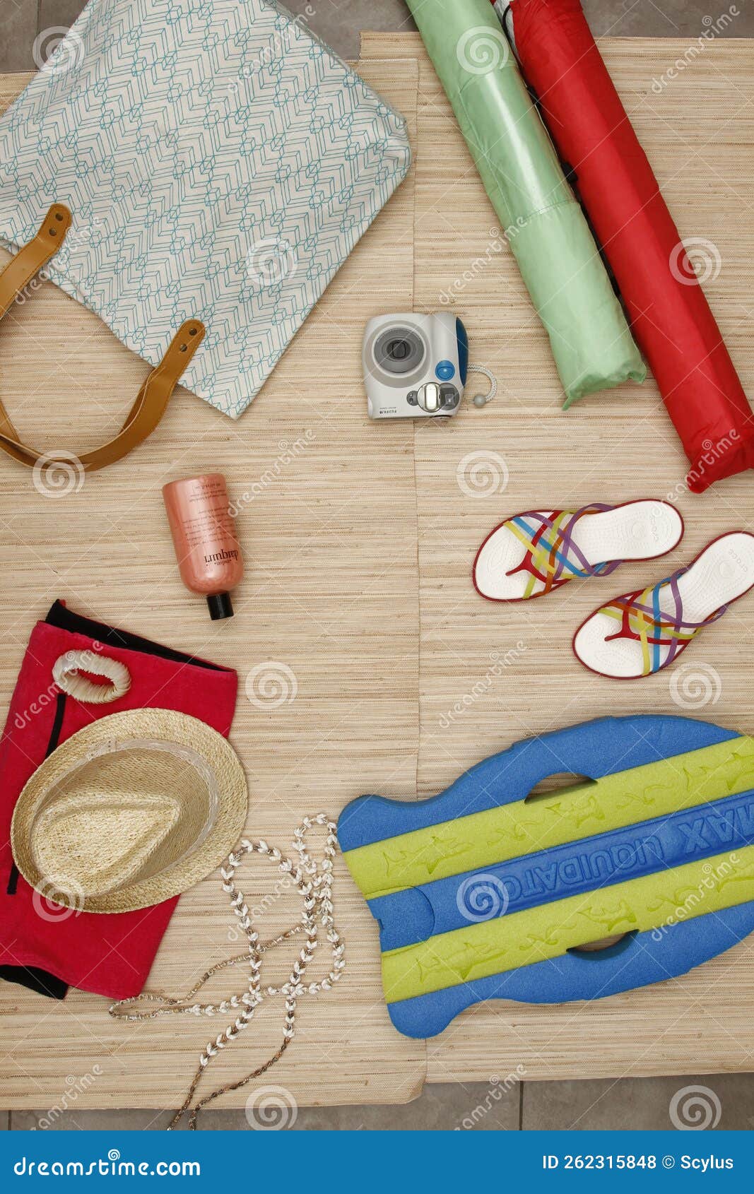 Top Shot of Beach Items Laid Out on the Floor Stock Photo - Image of ...